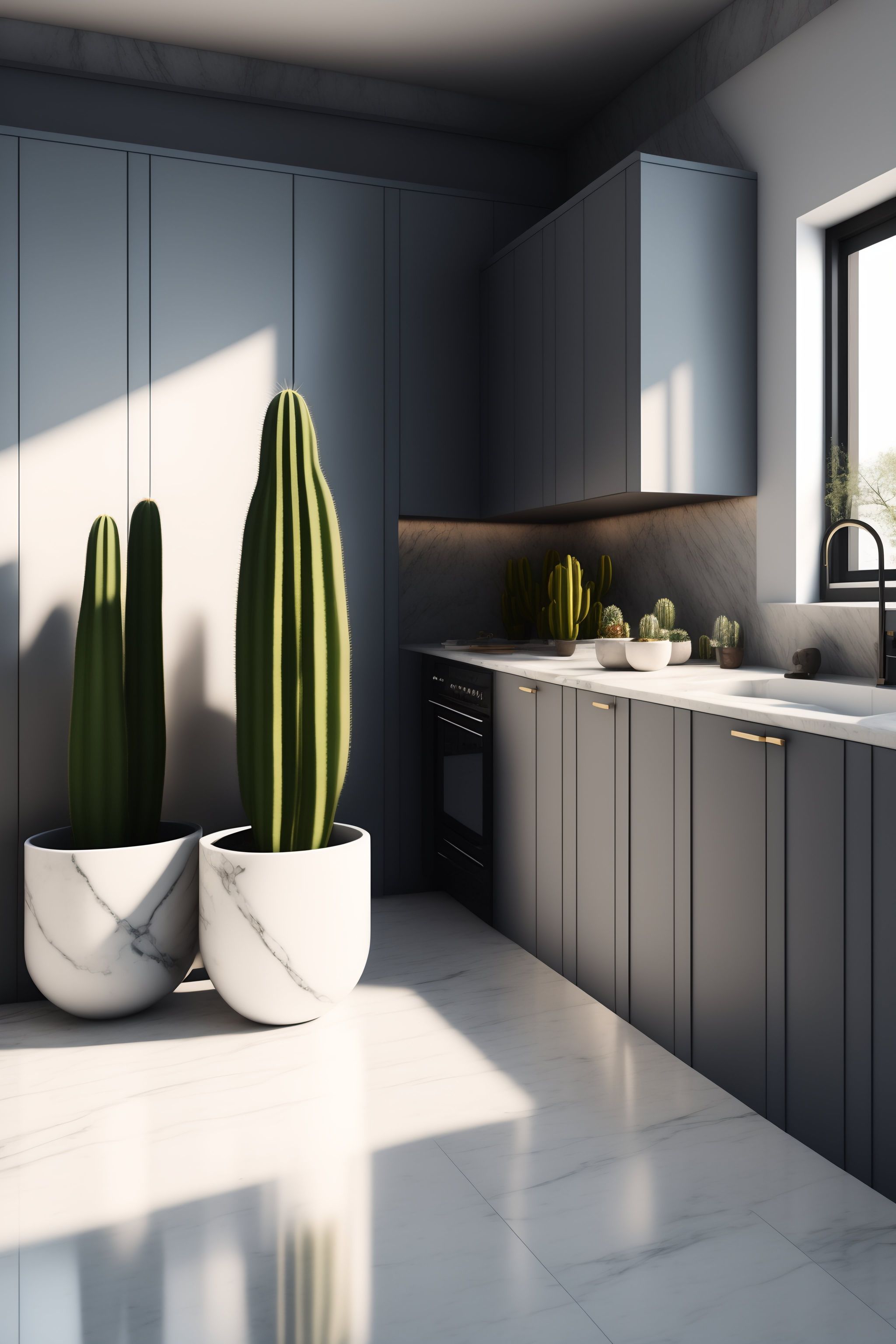 Lexica - Simulation of a very light gray kitchen 4.5 meters long, 3 ...