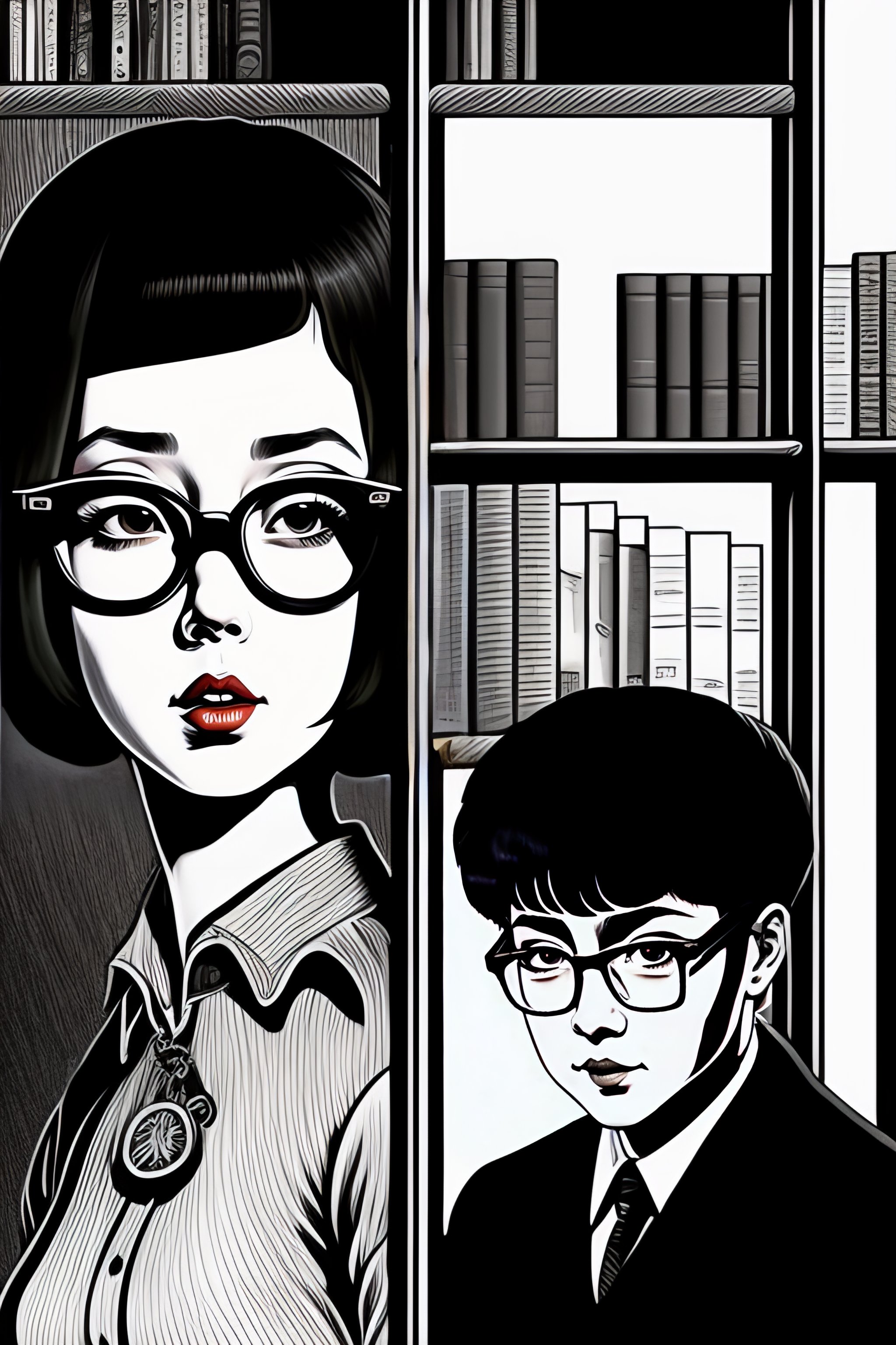 Lexica - Drawing in the style of Junji ito, glasses