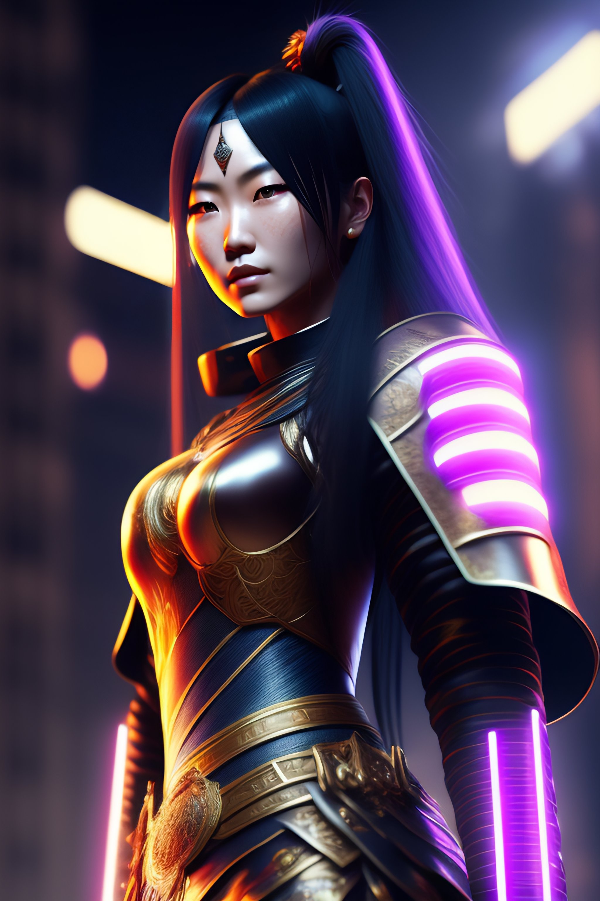 Lexica - A japanese female warrior, cyberpunk, fullmoon background ...