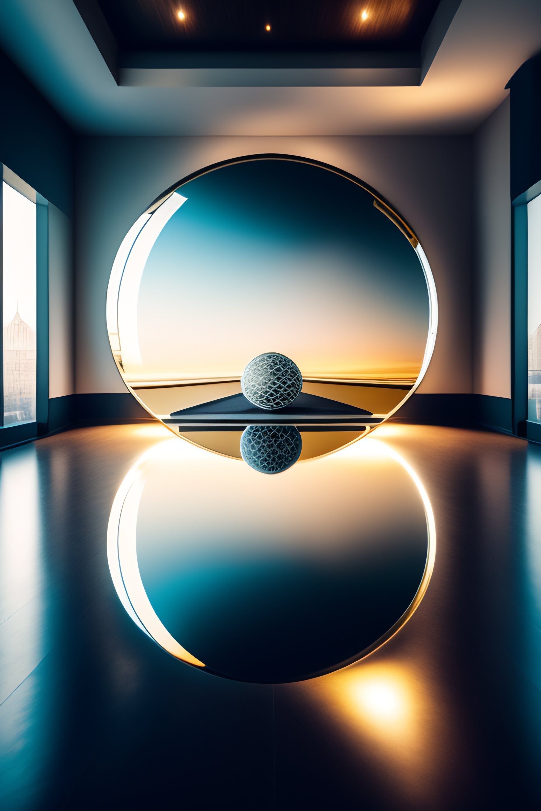 Lexica - A mirror floor, the floor is a mirror. A sphere reflects on ...