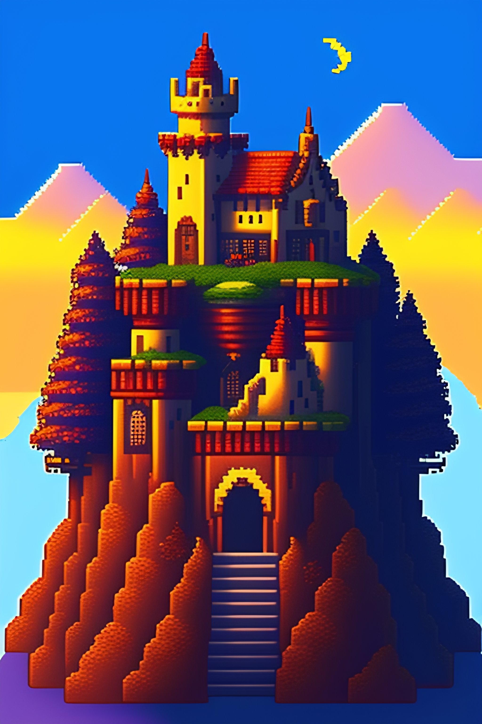 Lexica - A forbidden castle high up in the mountains, pixel art