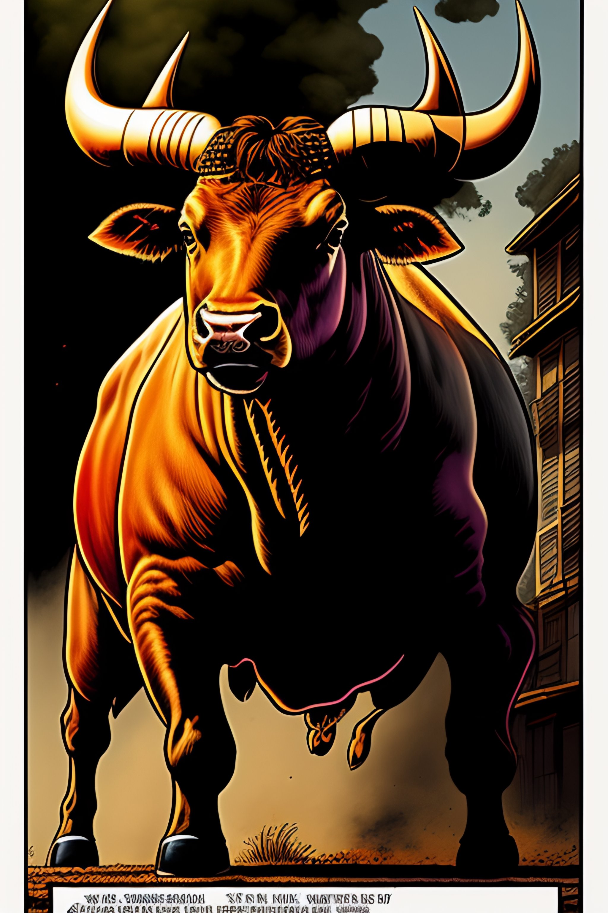 Lexica - An insane bull, rearing up, in the style of paul pope