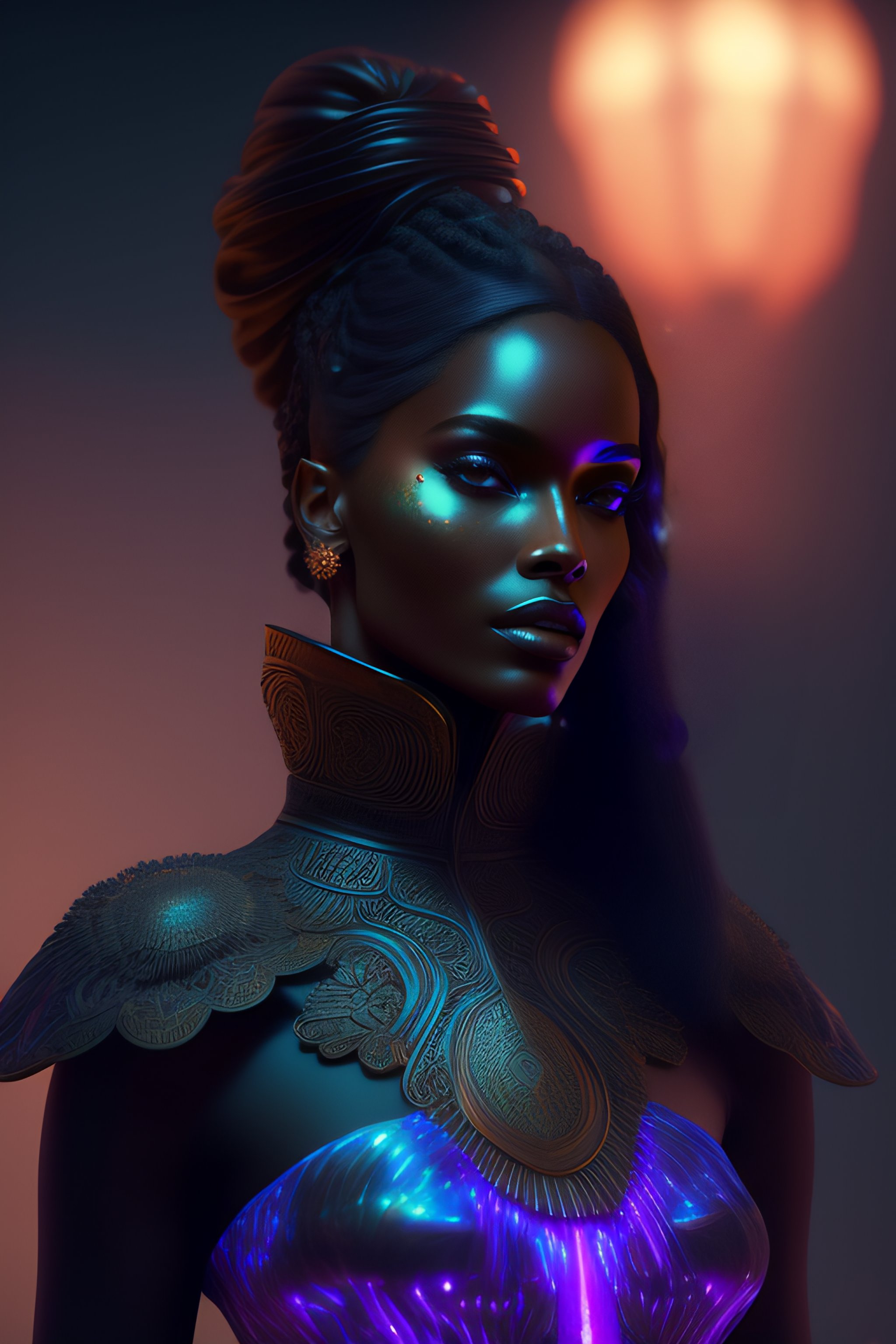 Lexica - Bioluminescent dress worn by tall dark figure in Zdzisław ...