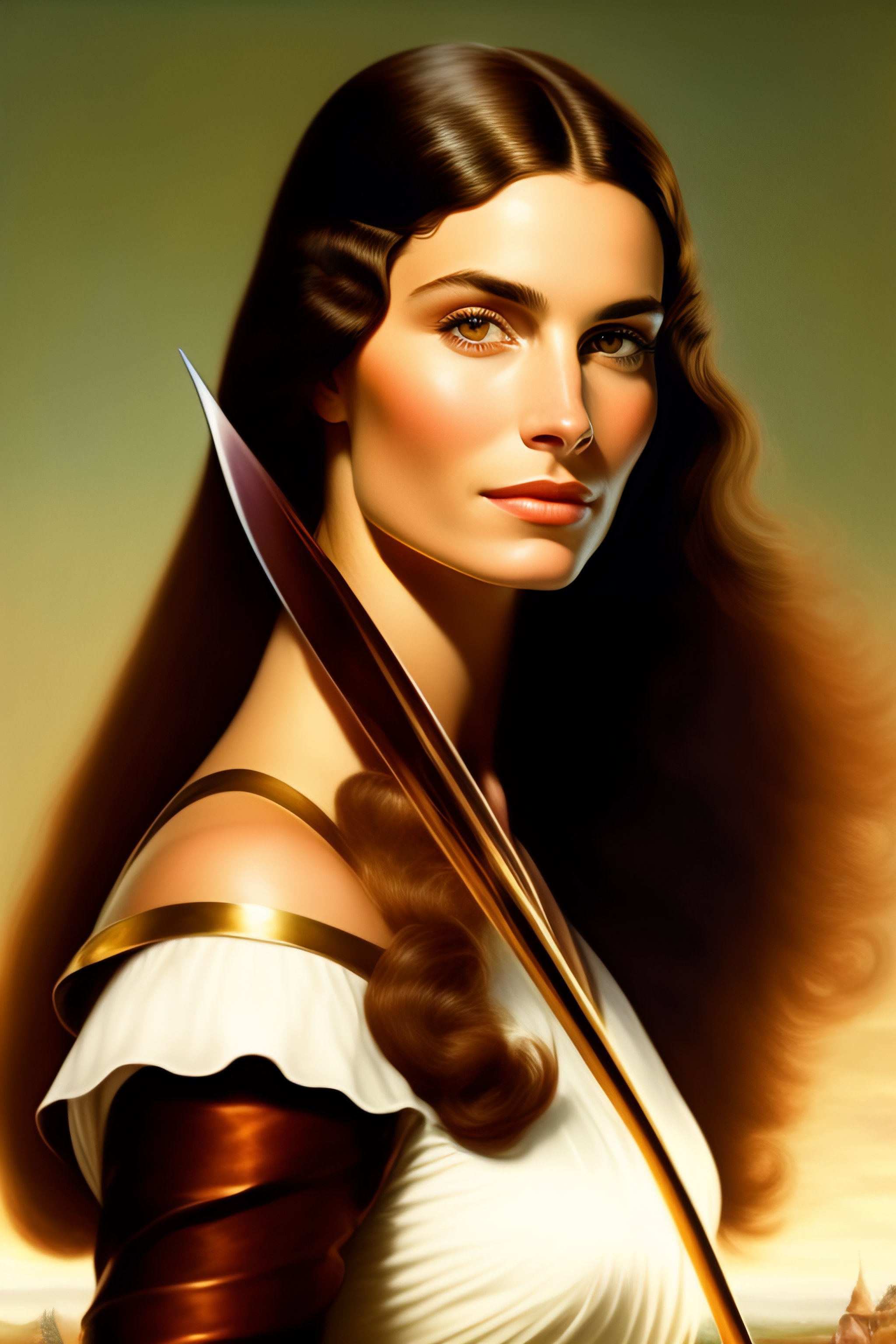 Lexica - Medieval white-skinned brown-eyed brunette woman with a rapier
