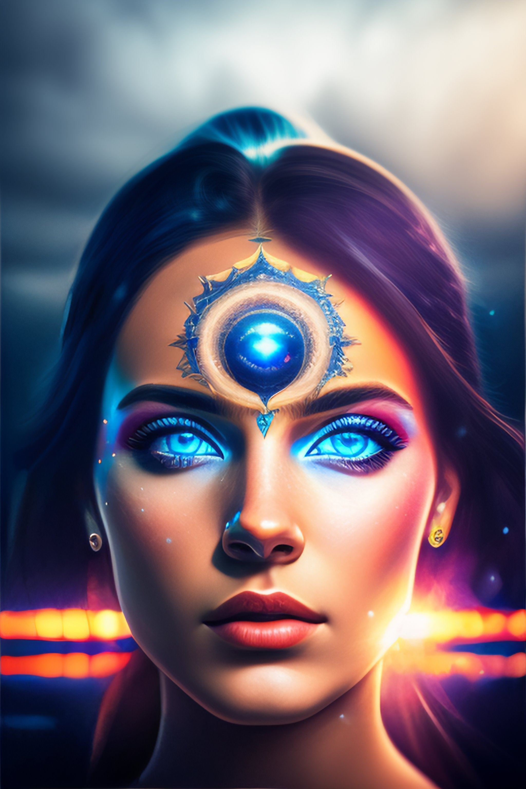 Lexica - Girl portrait , third eye on forehead , apocalypse background ...