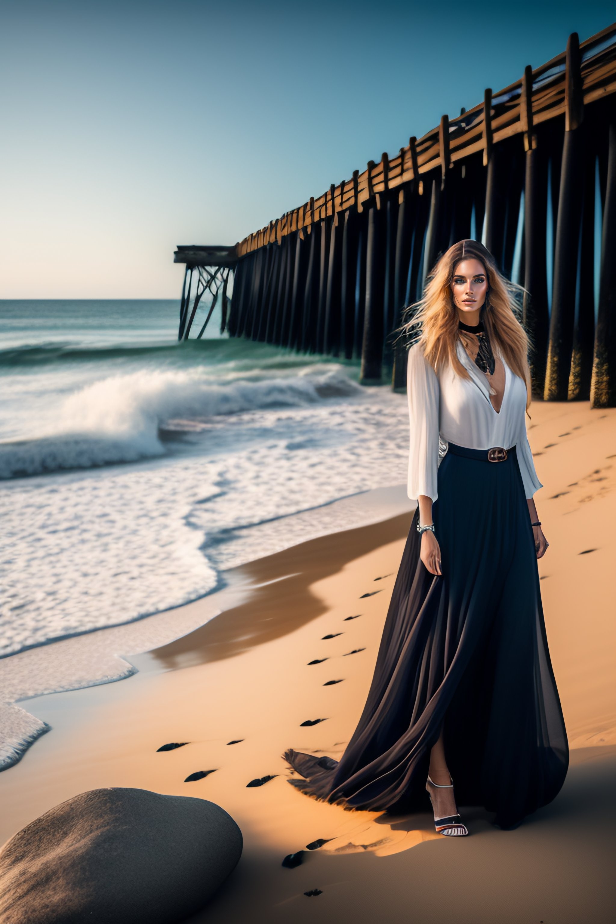 Lexica - Old jetty photo of beautiful tall hottest witch with long hair ...