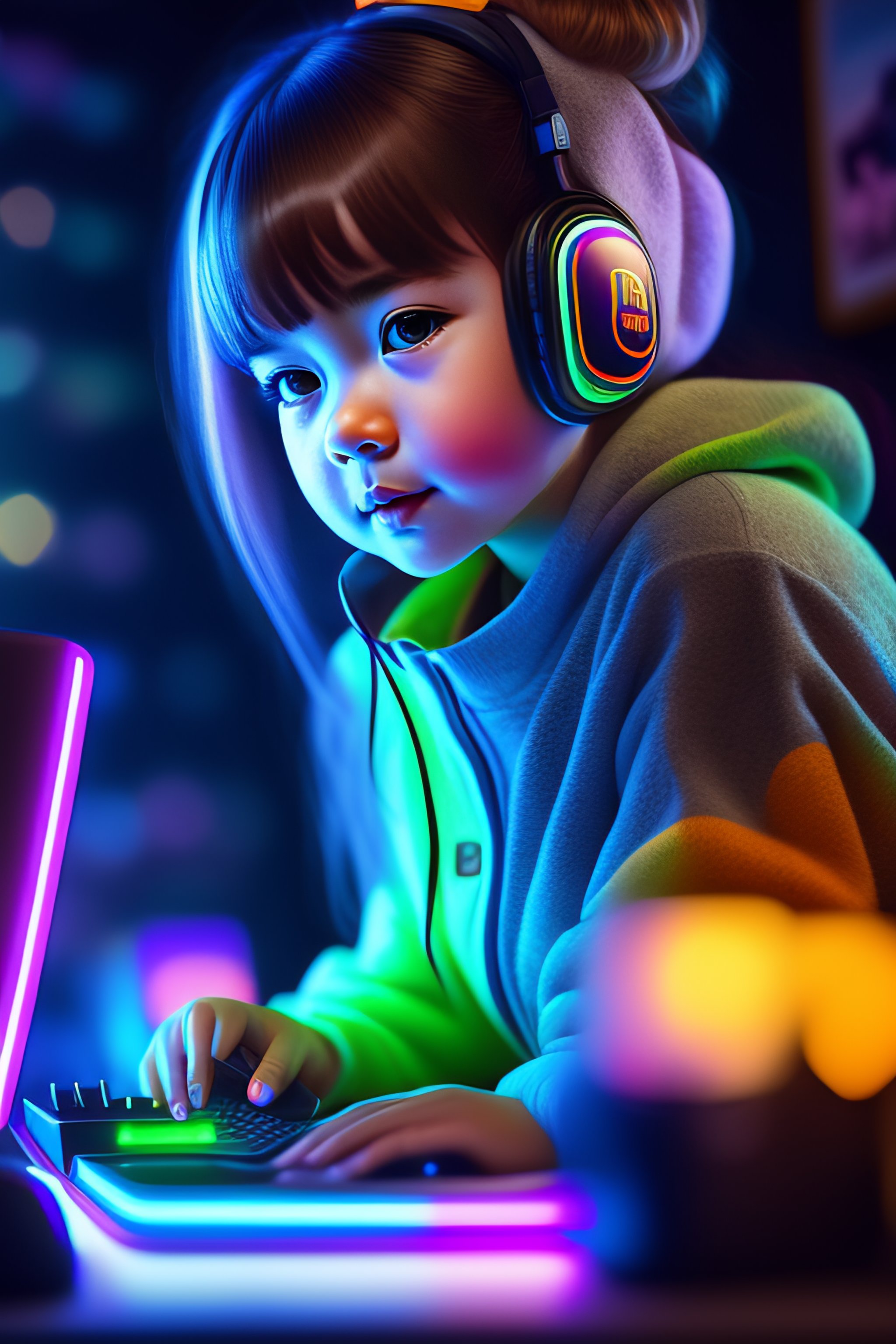 Lexica - Photo of cute young rblack girl gaming at her desk in bedroom ...