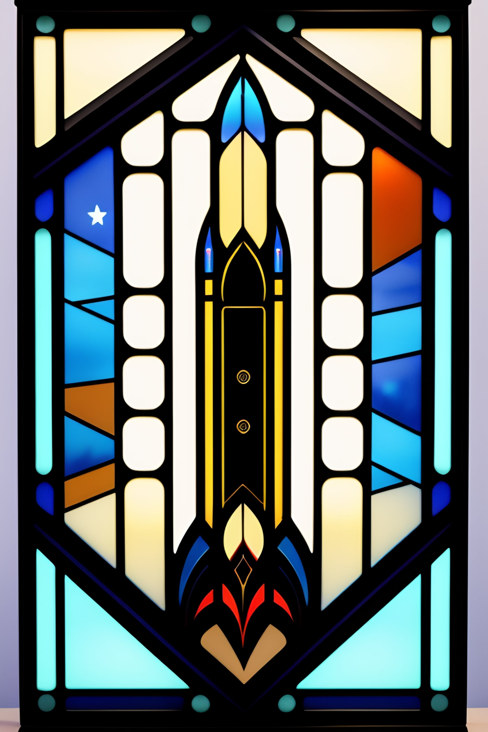 Lexica - Rocket launch, center composition, style of stained glass, 8k,