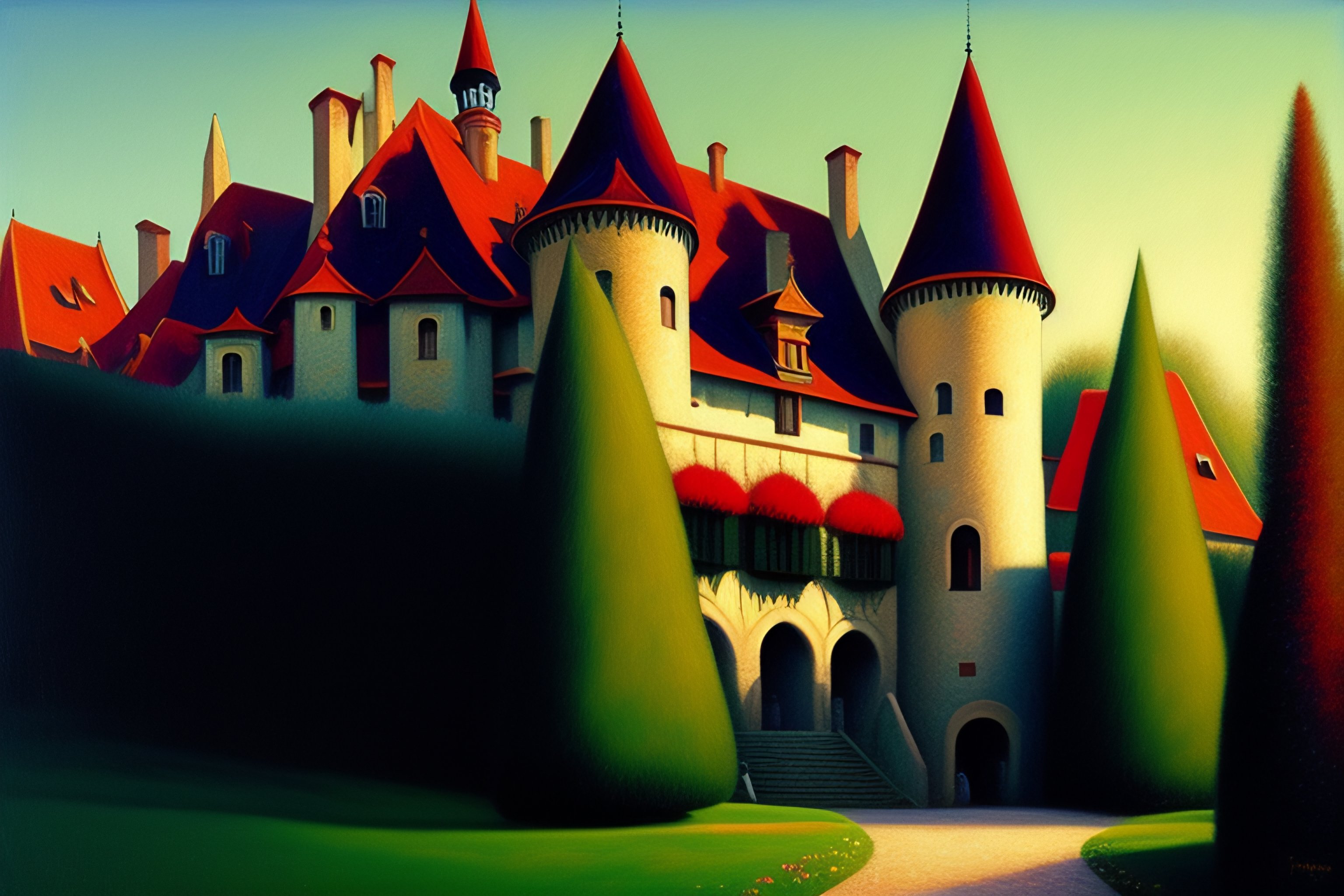 Lexica - Painting of a castle in transylvania, seurat