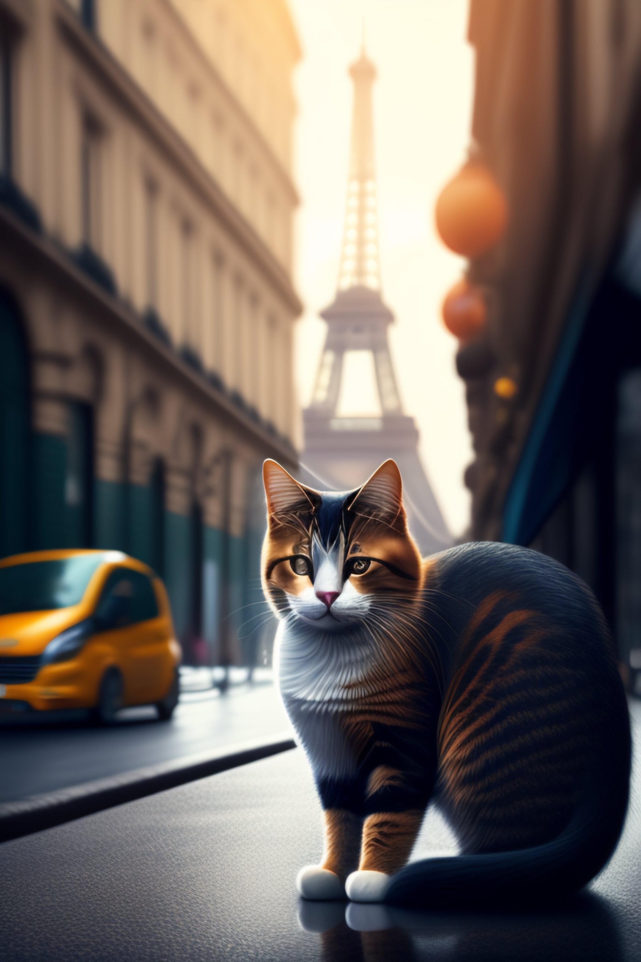 Lexica - Cat on streets in Paris. isometric