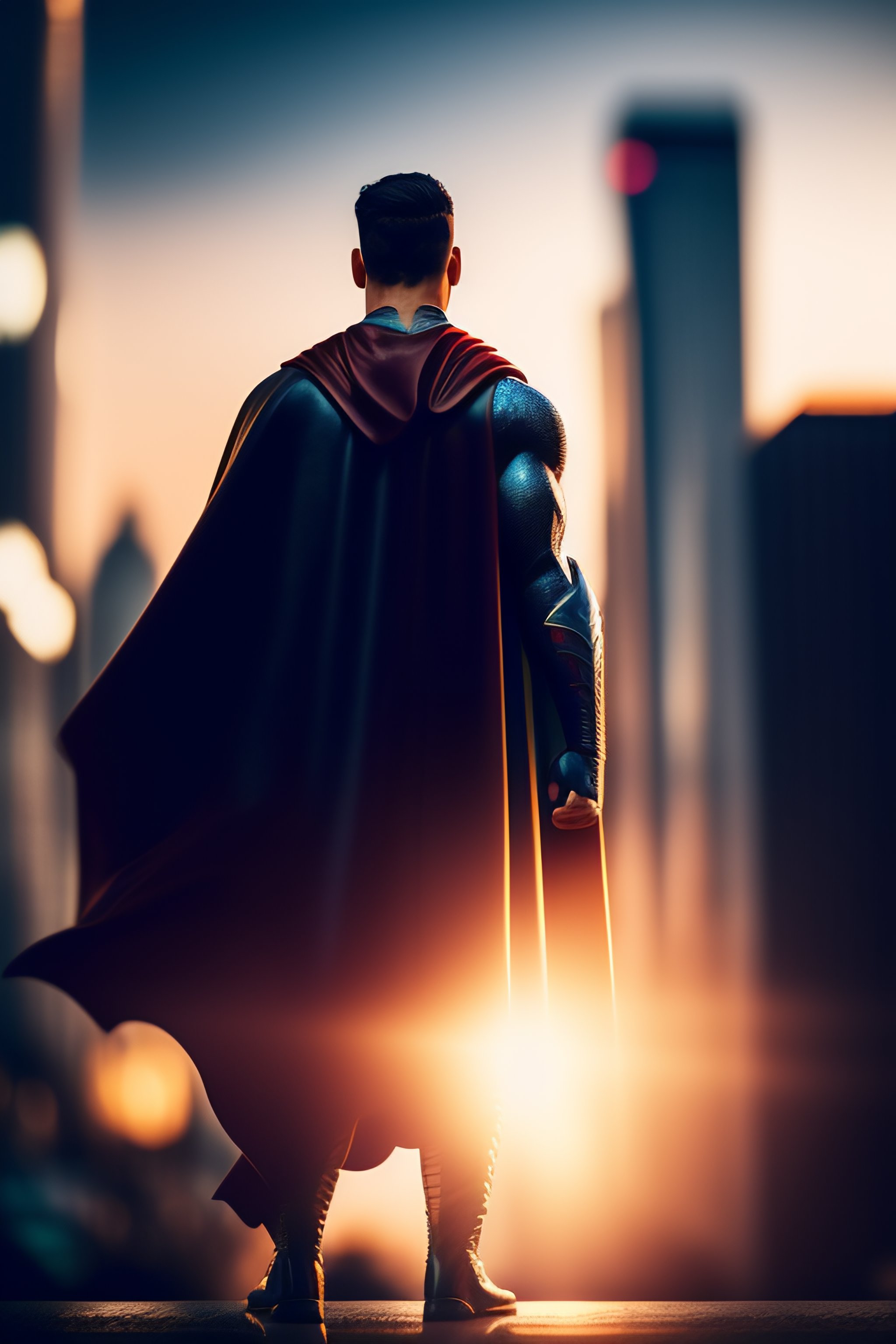 Lexica - A 3 5 mm photo from the back of a superhero wearing a cape ...