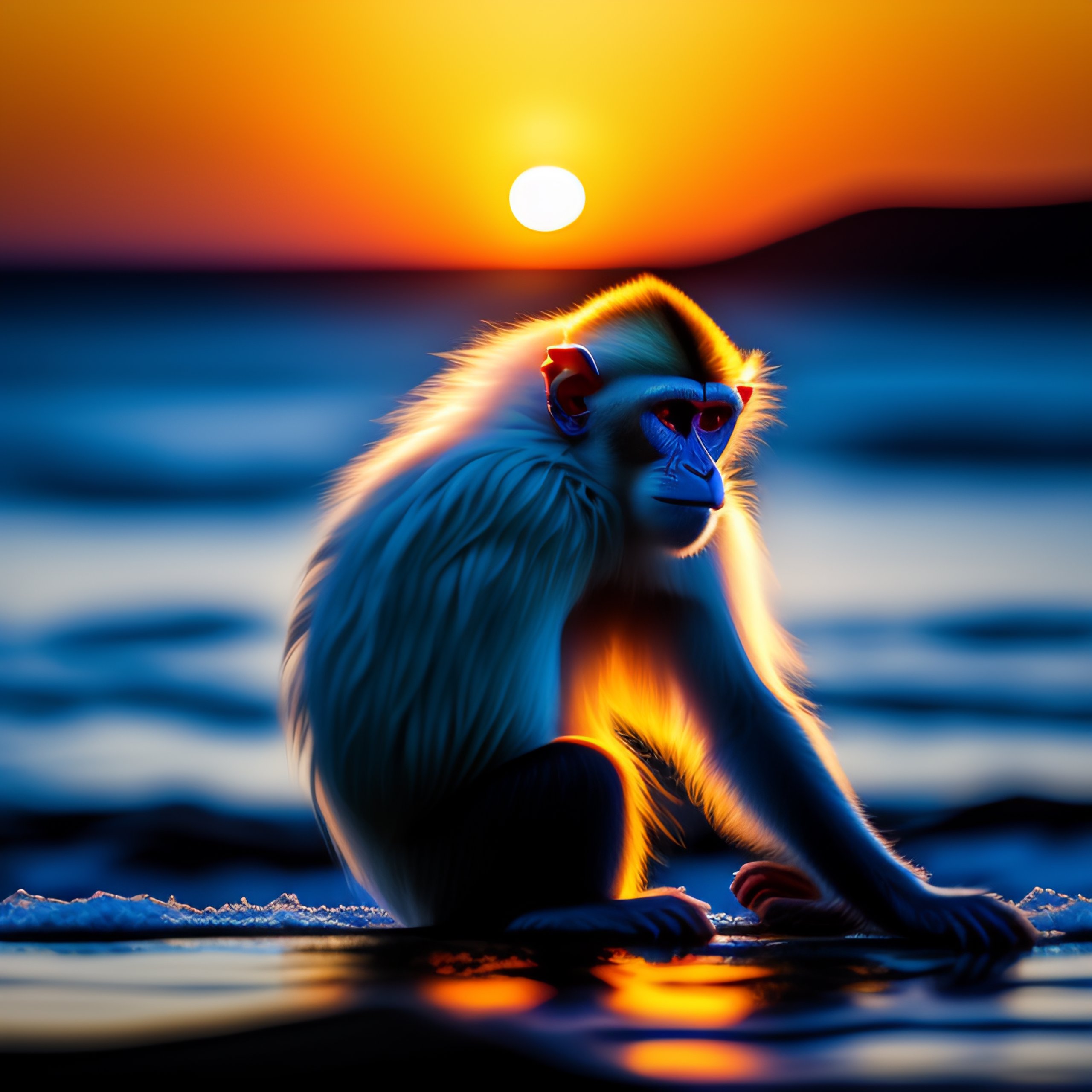 Lexica - Young white monkey with blue skin, facing the wiever, in a ...