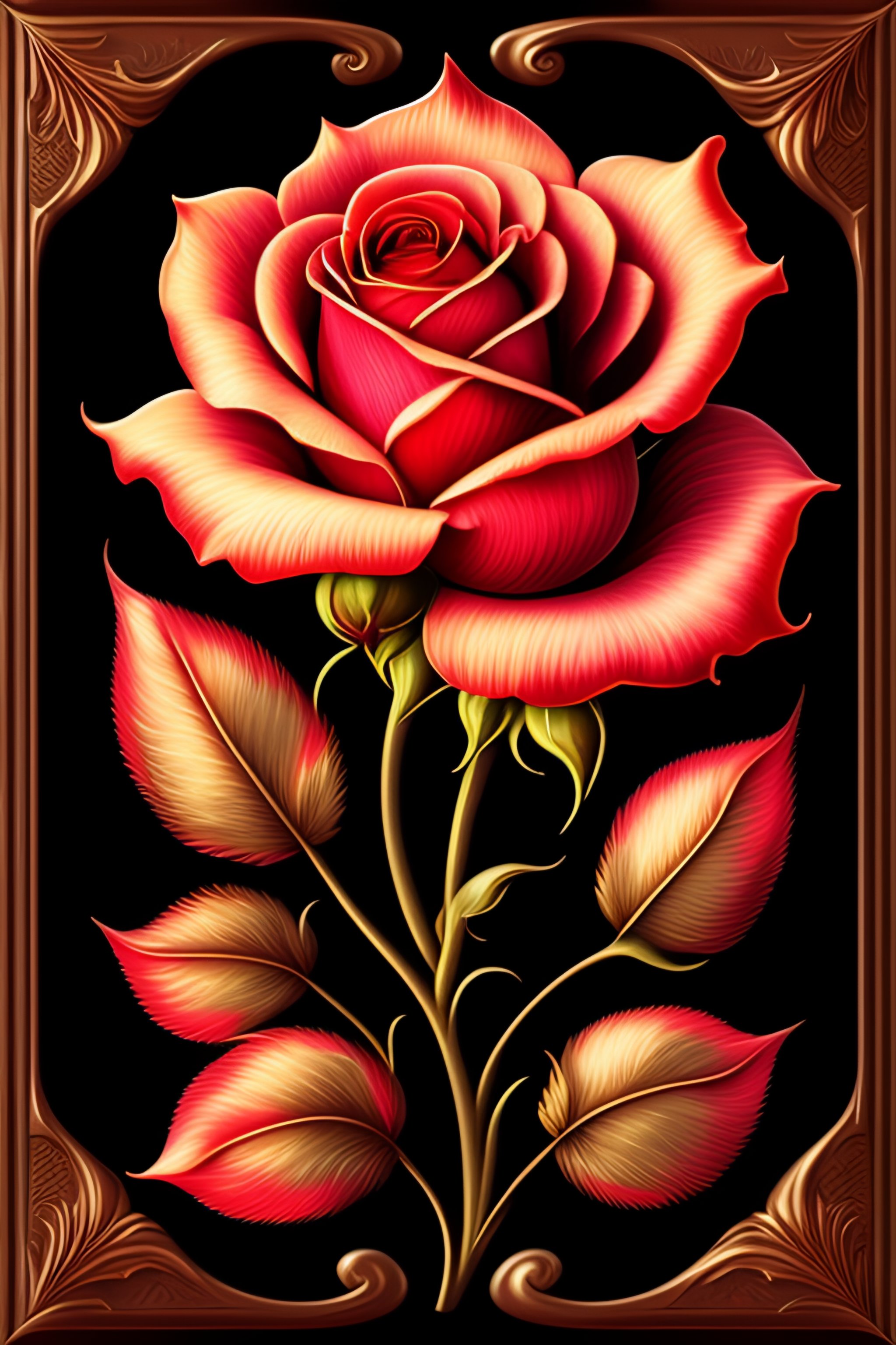 Lexica - Beautiful rose with fire, woodcutting template, decorative ...