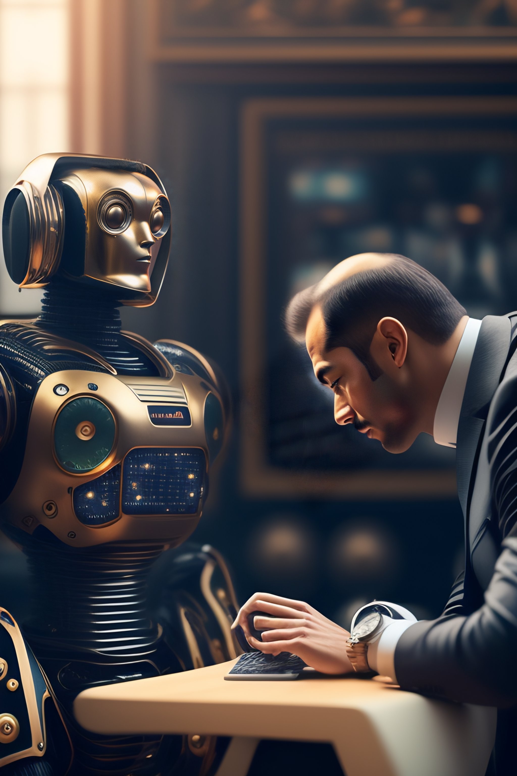 Lexica - Robot paying no attention to a man