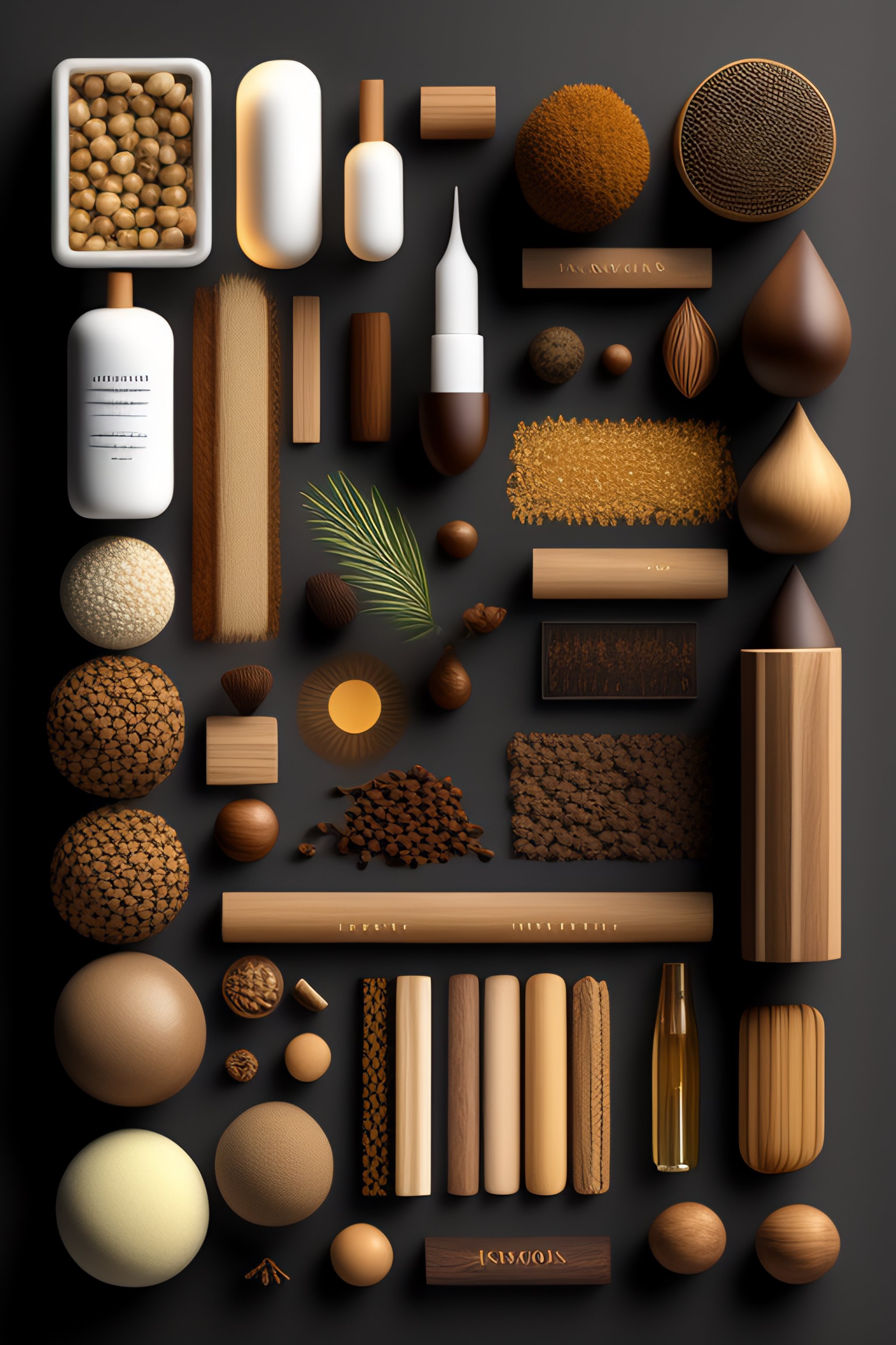 Lexica - 'Psilocybin, Knolling, Knolling layout, Earth tones, Natural ...