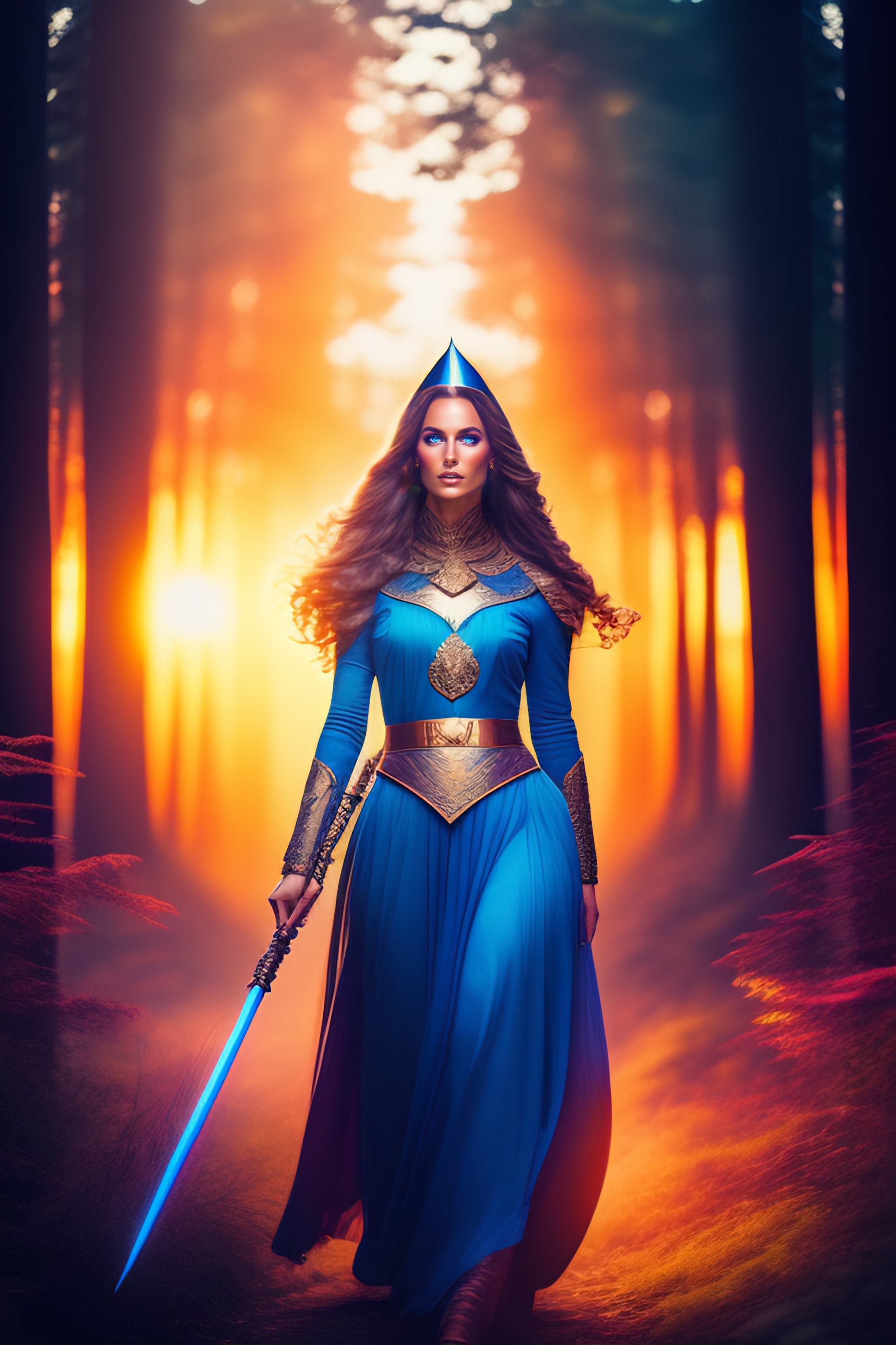 Lexica - A beautiful wizard woman with blue eyes and magical sceptre in ...