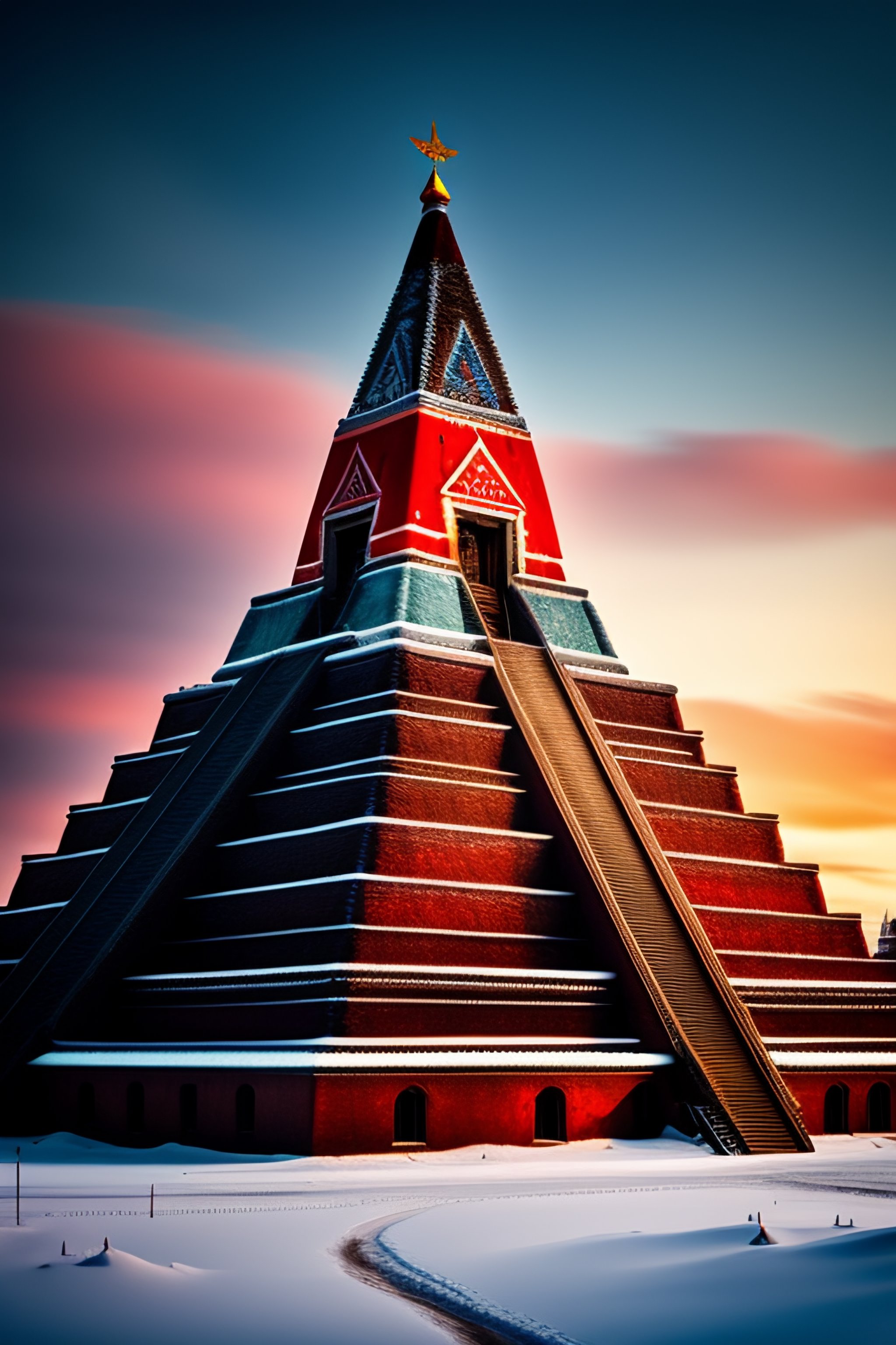 Lexica - Ancient Aztec pyramid in the snow at red square realistic ...