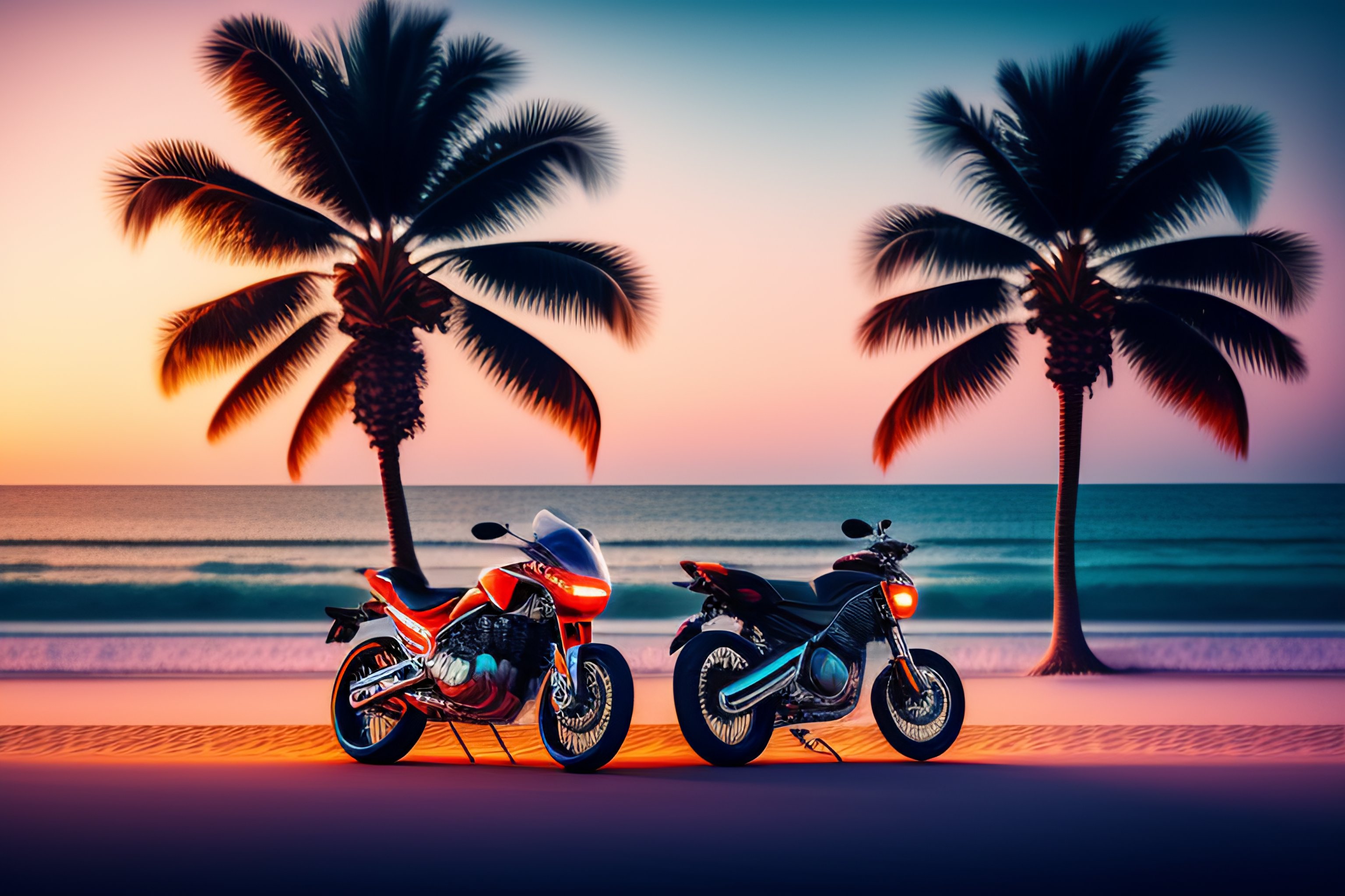 Lexica - Two motocyclists in Ocean Drive, Ultra hd! realistic, chrome ...