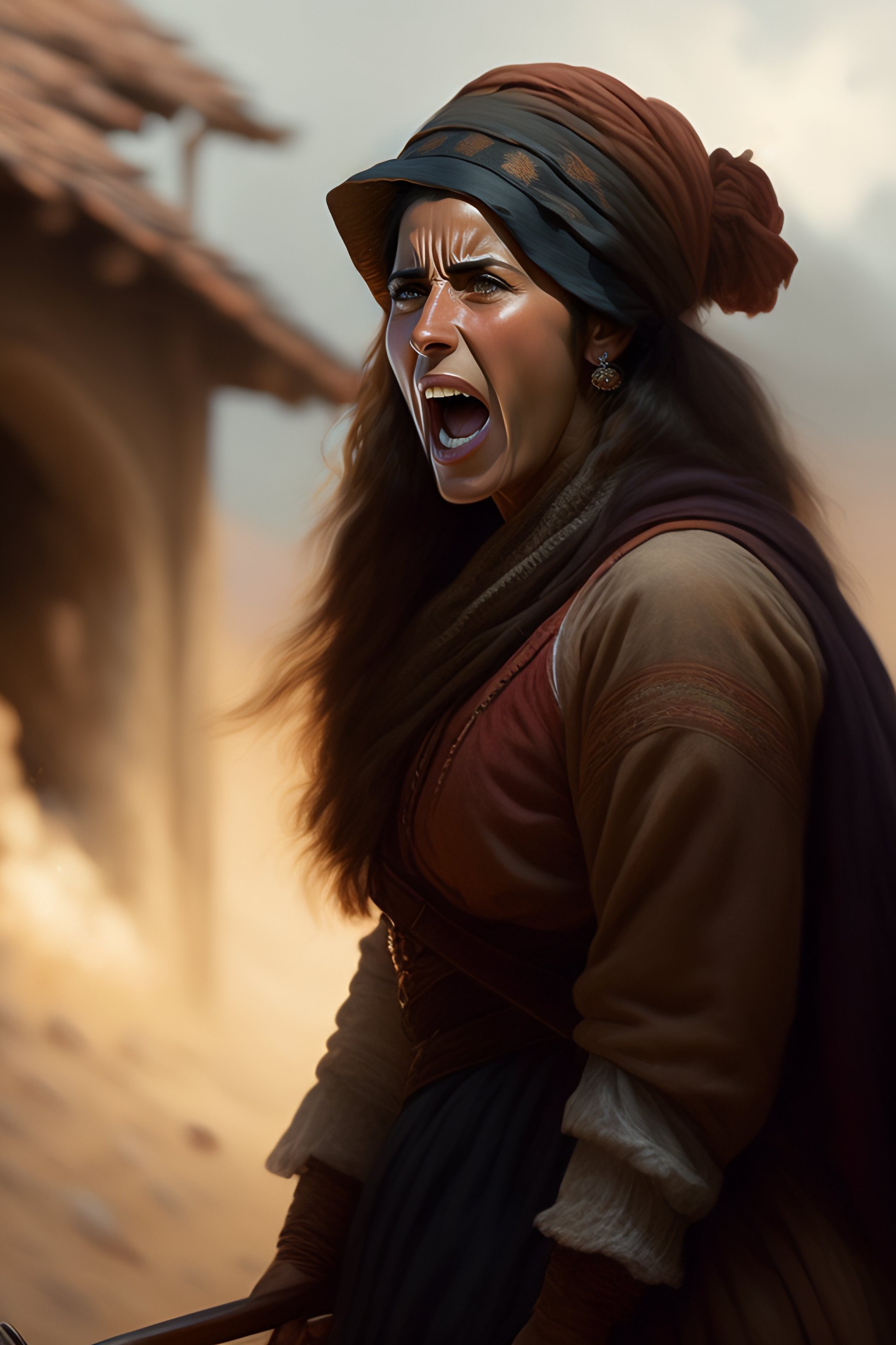 Lexica - Portrait of a spanish peasant woman shouting, with a bayoneted ...