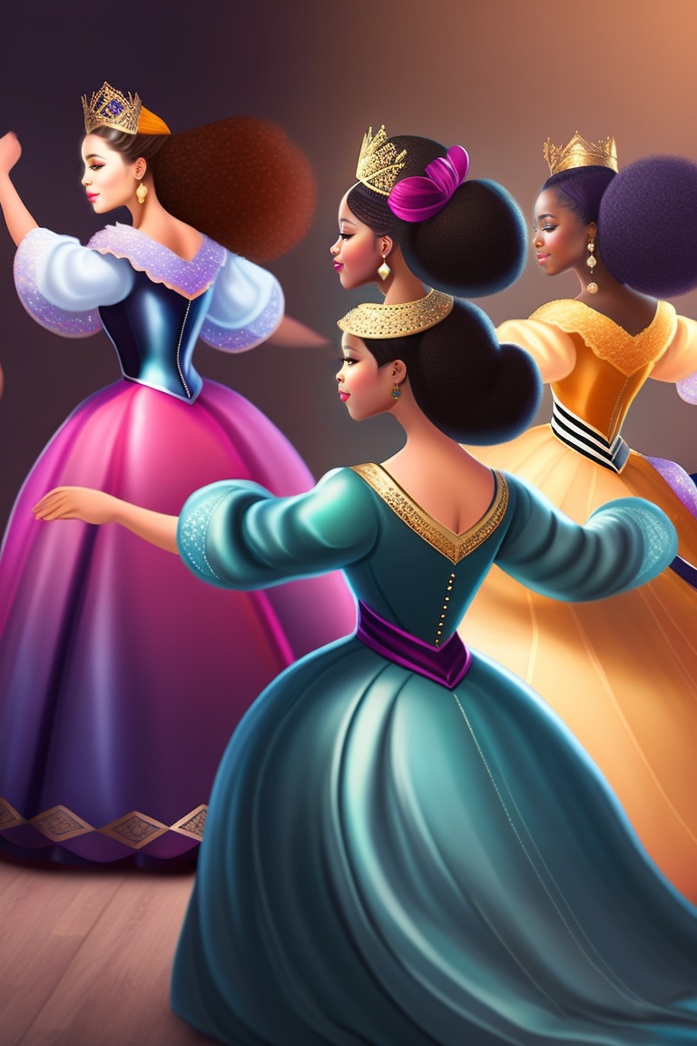 Lexica - 12 dancing princesses, of different ethnicities, wearing ...