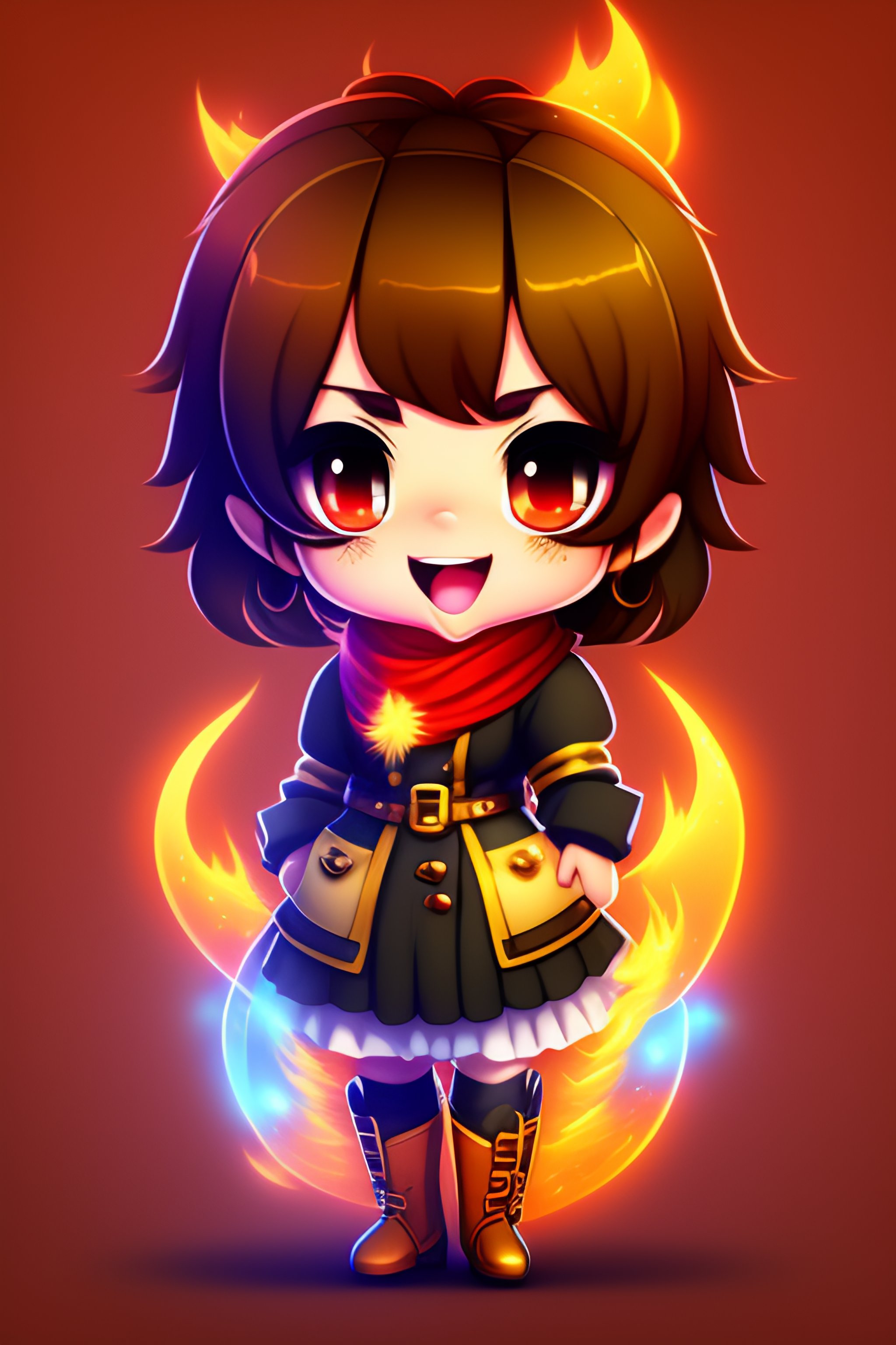 Lexica - Cute fire character chibi style, facing the camera, shouted ...