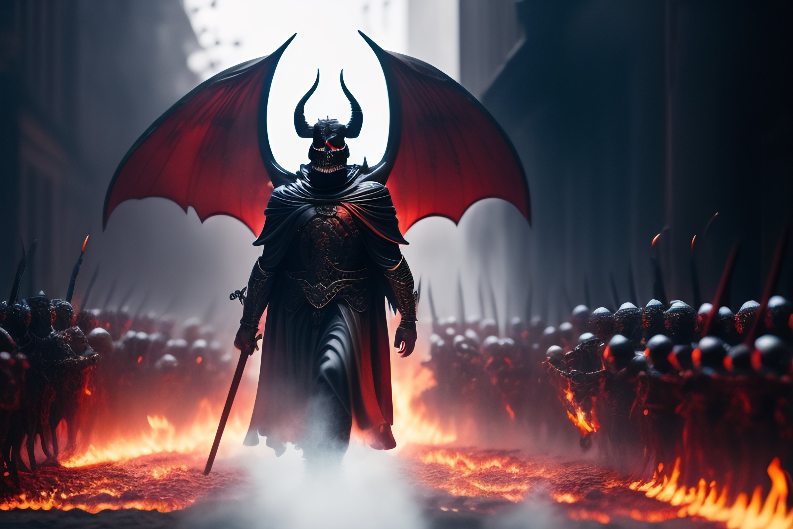 Lexica - Satan in hell with his army of skeletons of fire in hell