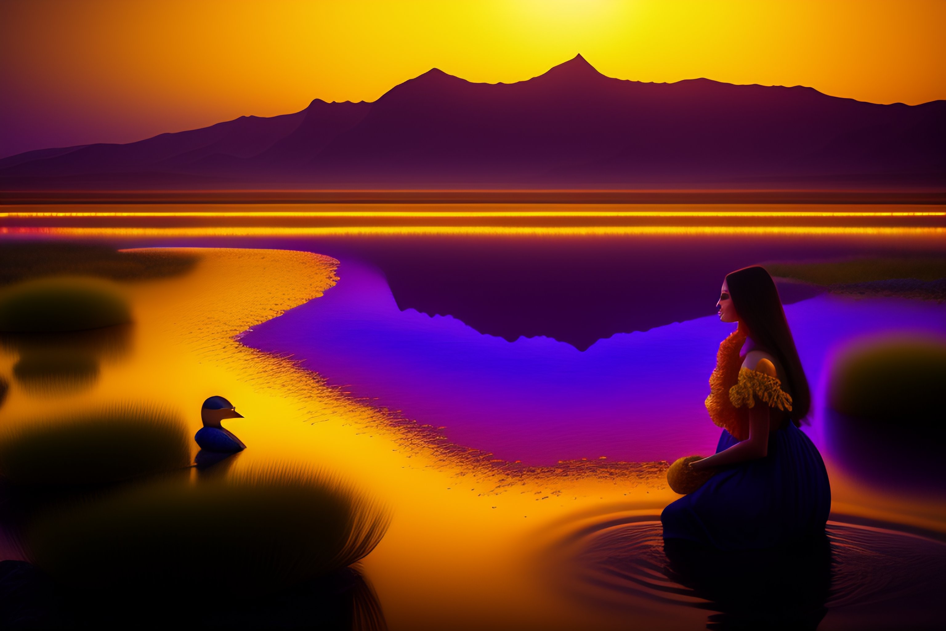 Lexica - Beautiful woman covered in yellow baby ducks; detailed ...