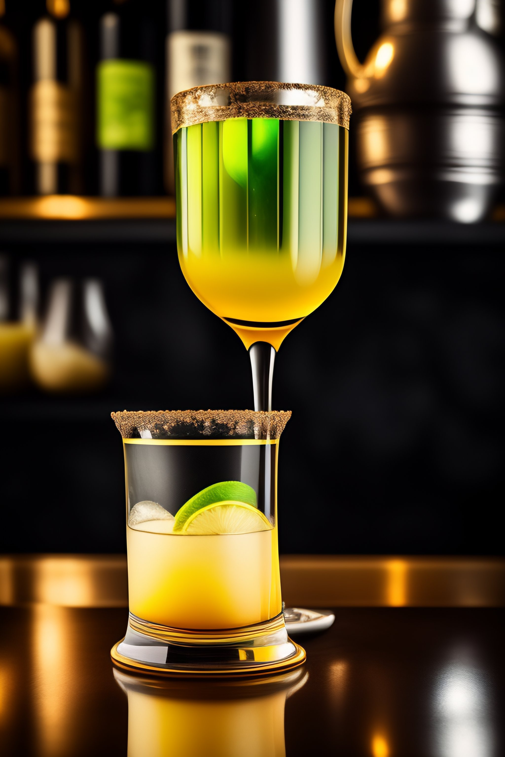 Lexica - Black bartender masterfully making the chartreuse cocktail