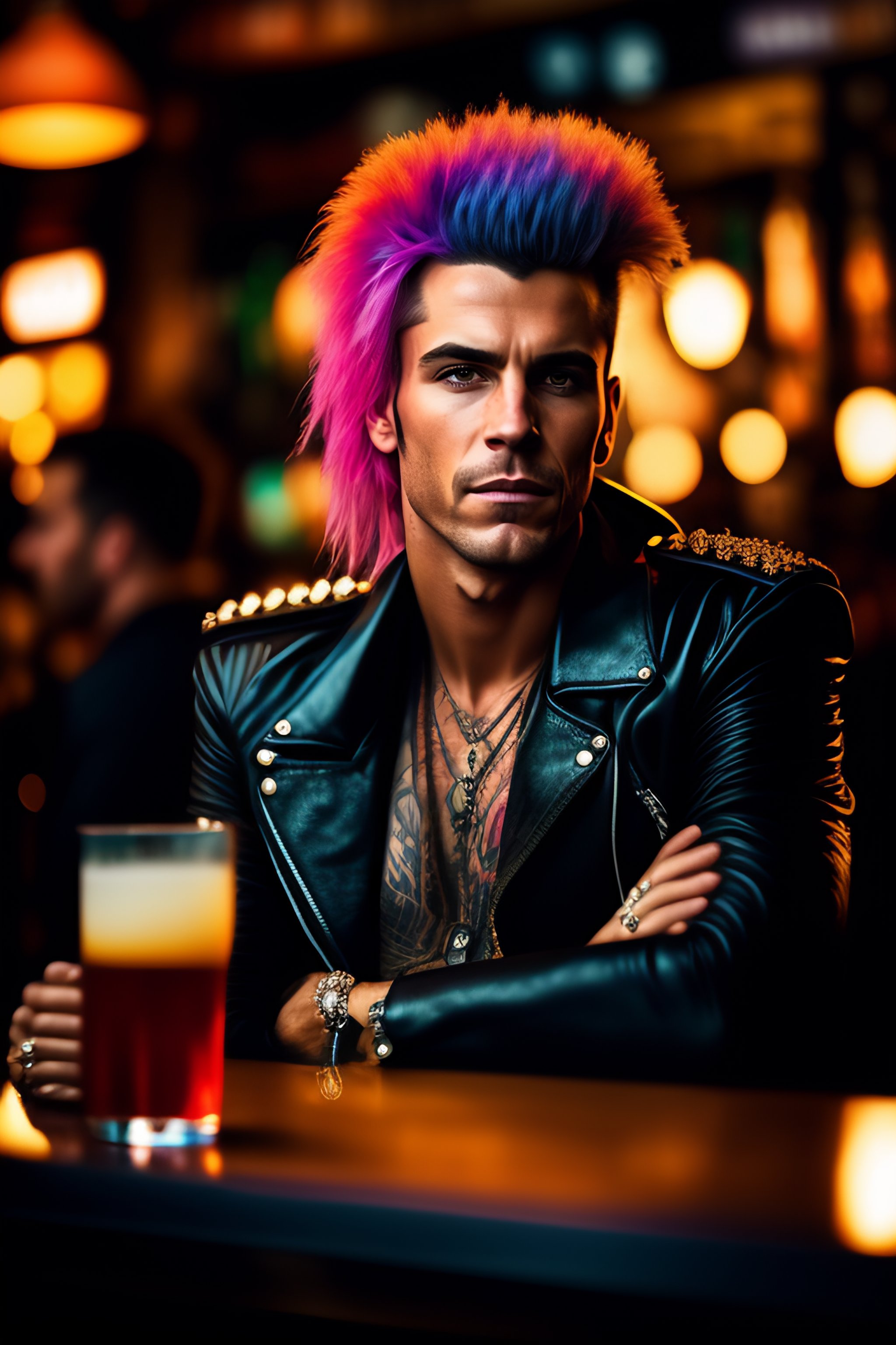 Lexica - Portrait of a punk rocker in a bar, photo