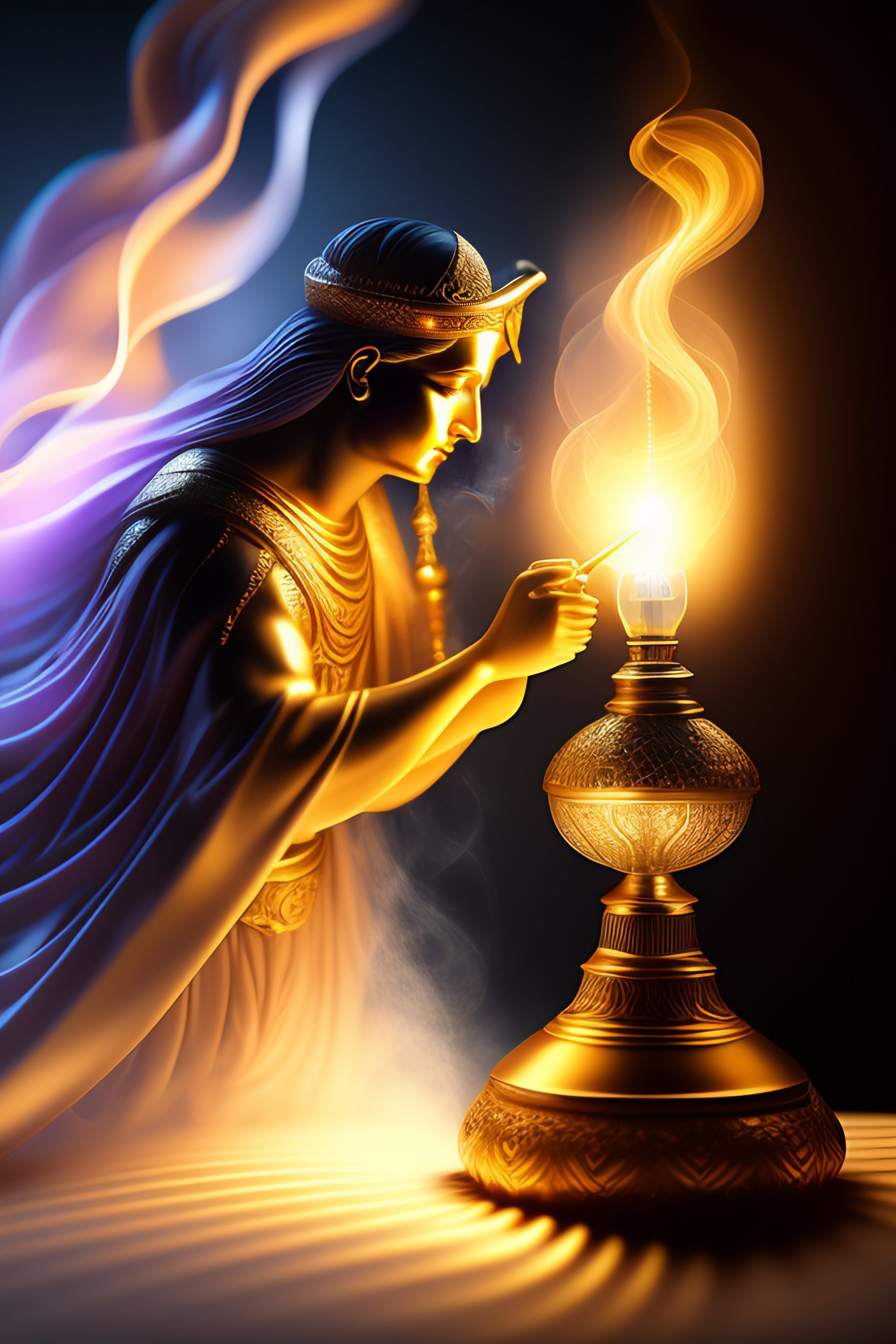 Lexica - Create a dynamic and abstract image of a genie emerging from a ...