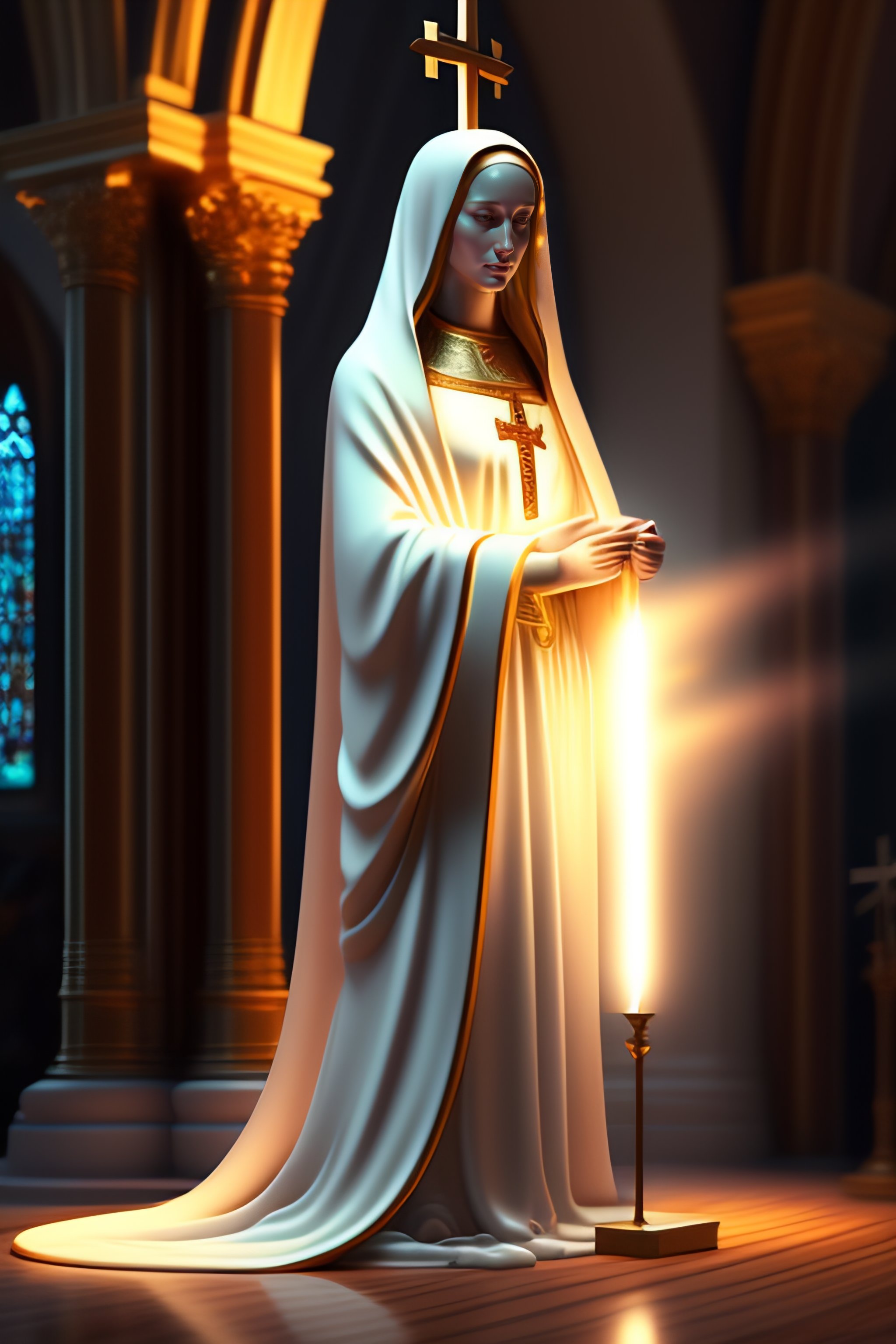 Lexica - Full body of virgin mary in a church with a holy light ...