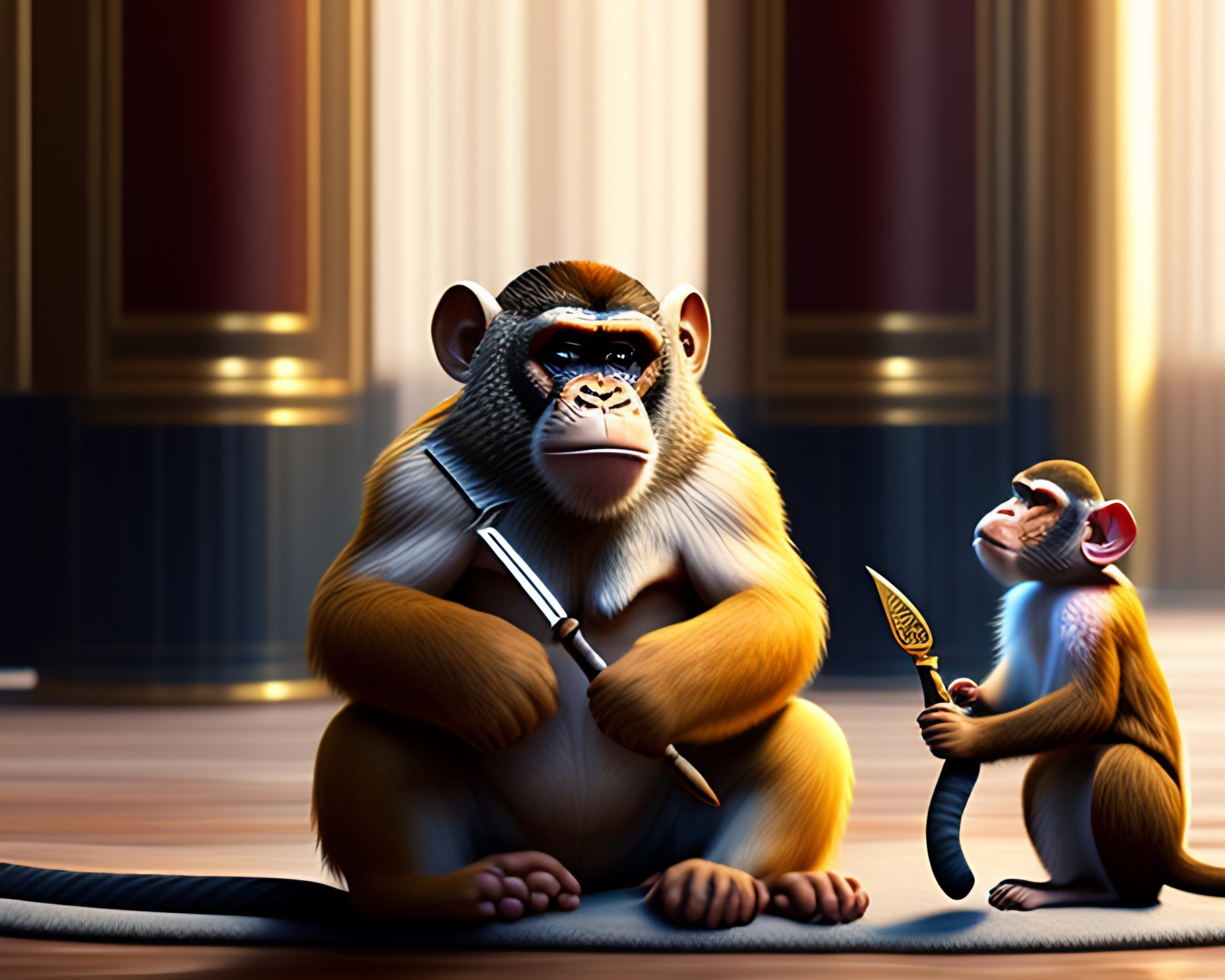 Lexica - An emperor in his palace, with his monkey holding a knife ...