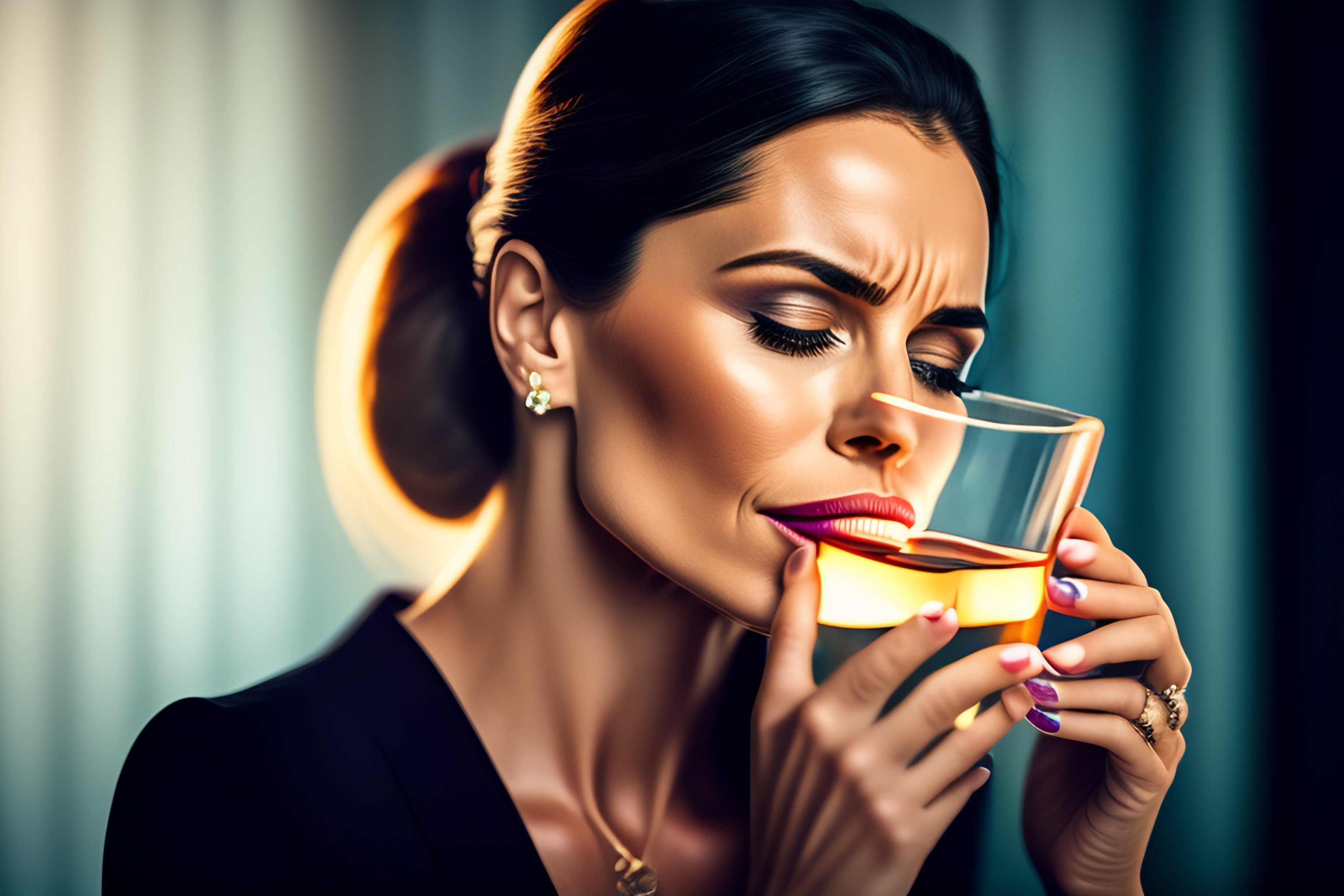 Lexica - Woman swallowing a thyroid medication pill with a glass of water