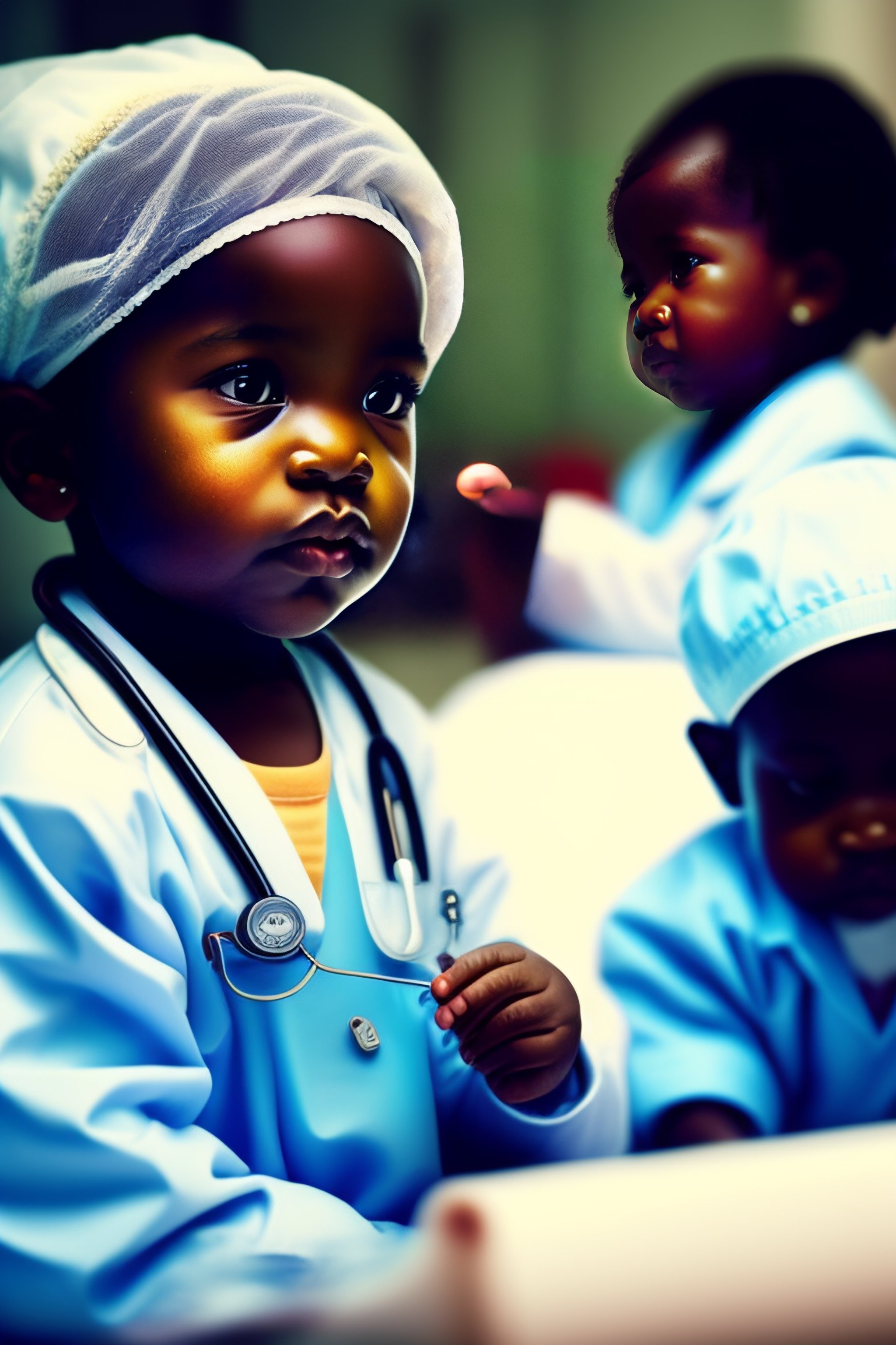 Lexica - African babies working as doctors in a hospital