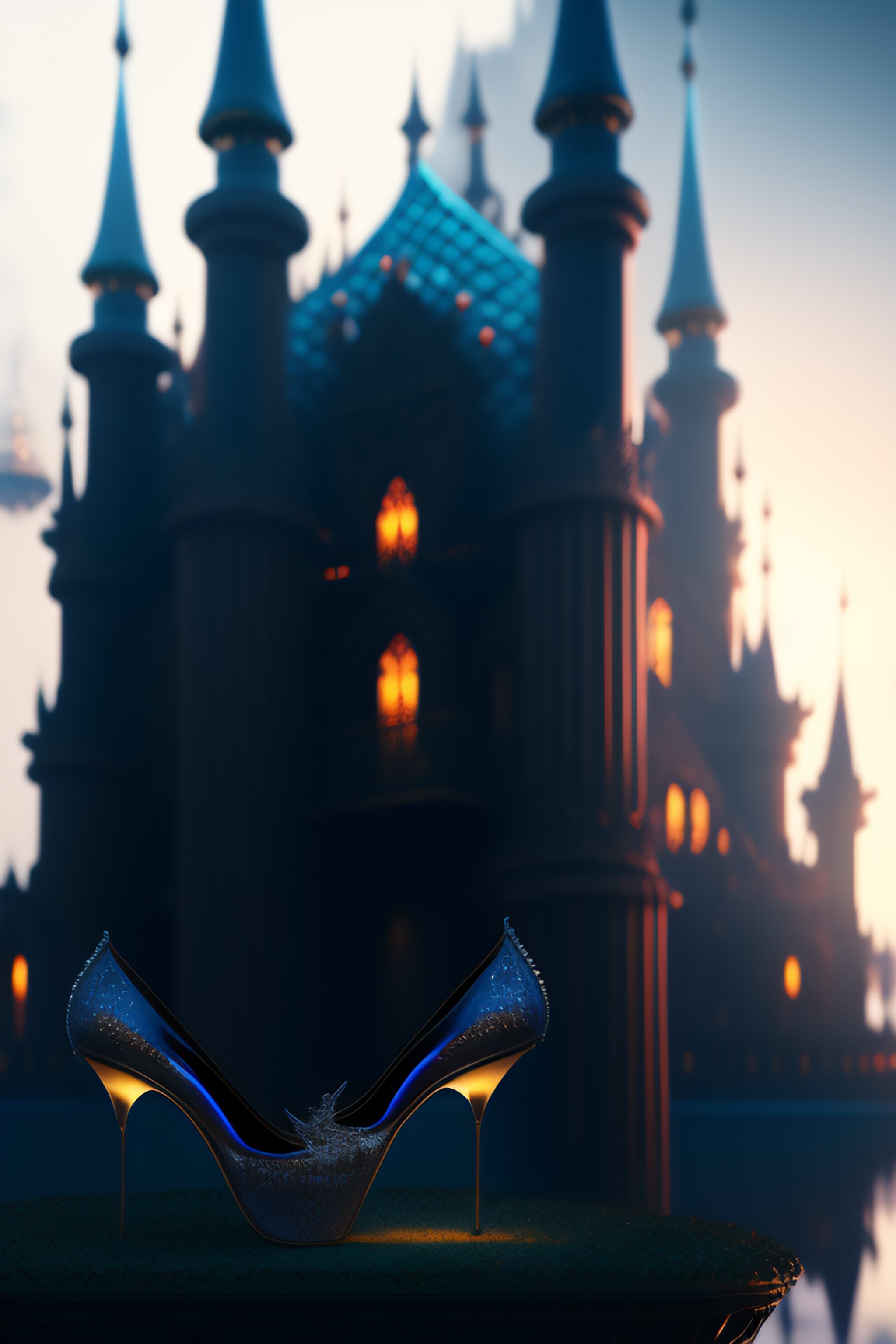 Lexica - Abstract dark fantasy transparent low heels in front of a ...