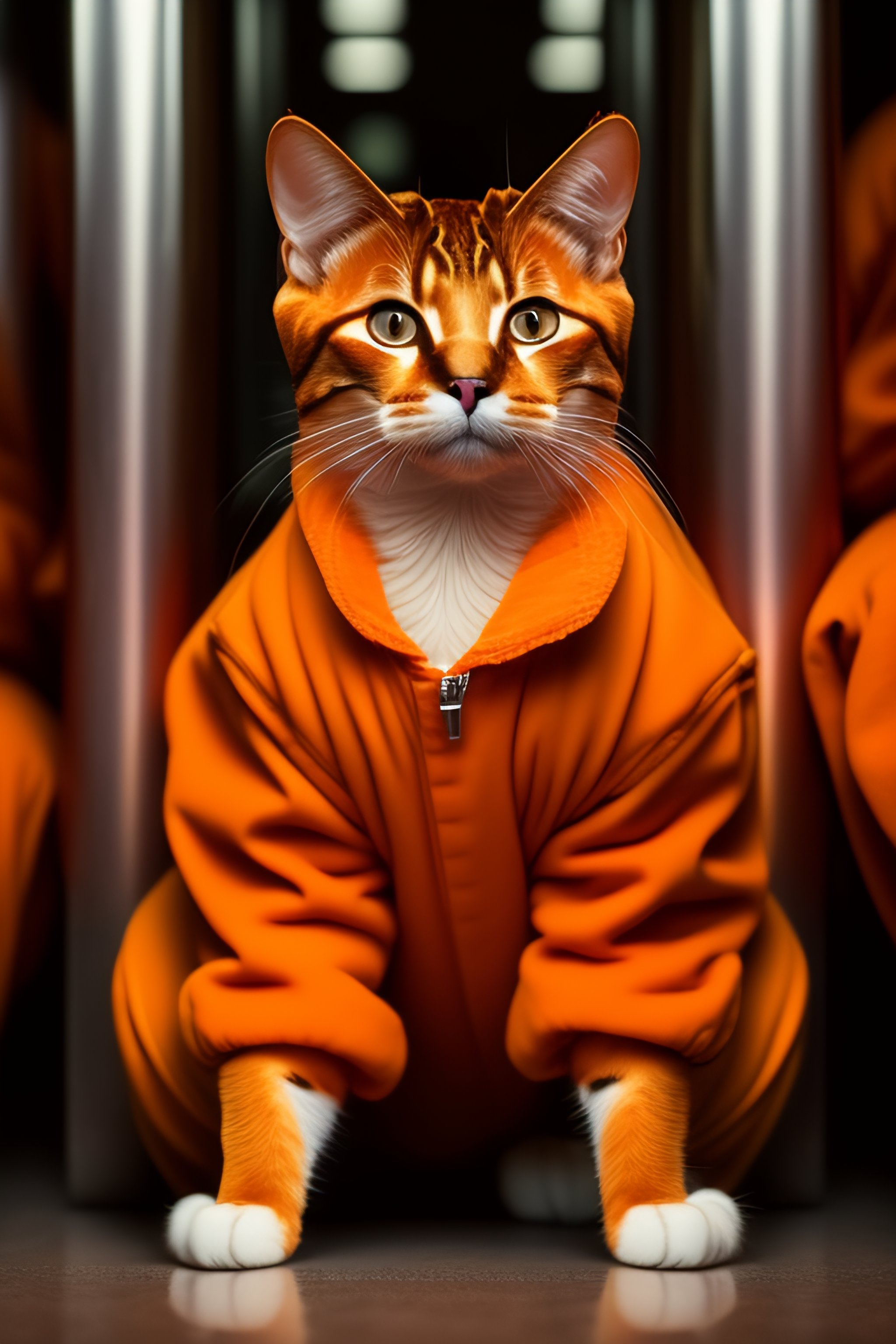 Lexica - A humanoid havana brown cat wearing inmate orange jumpsuit ...