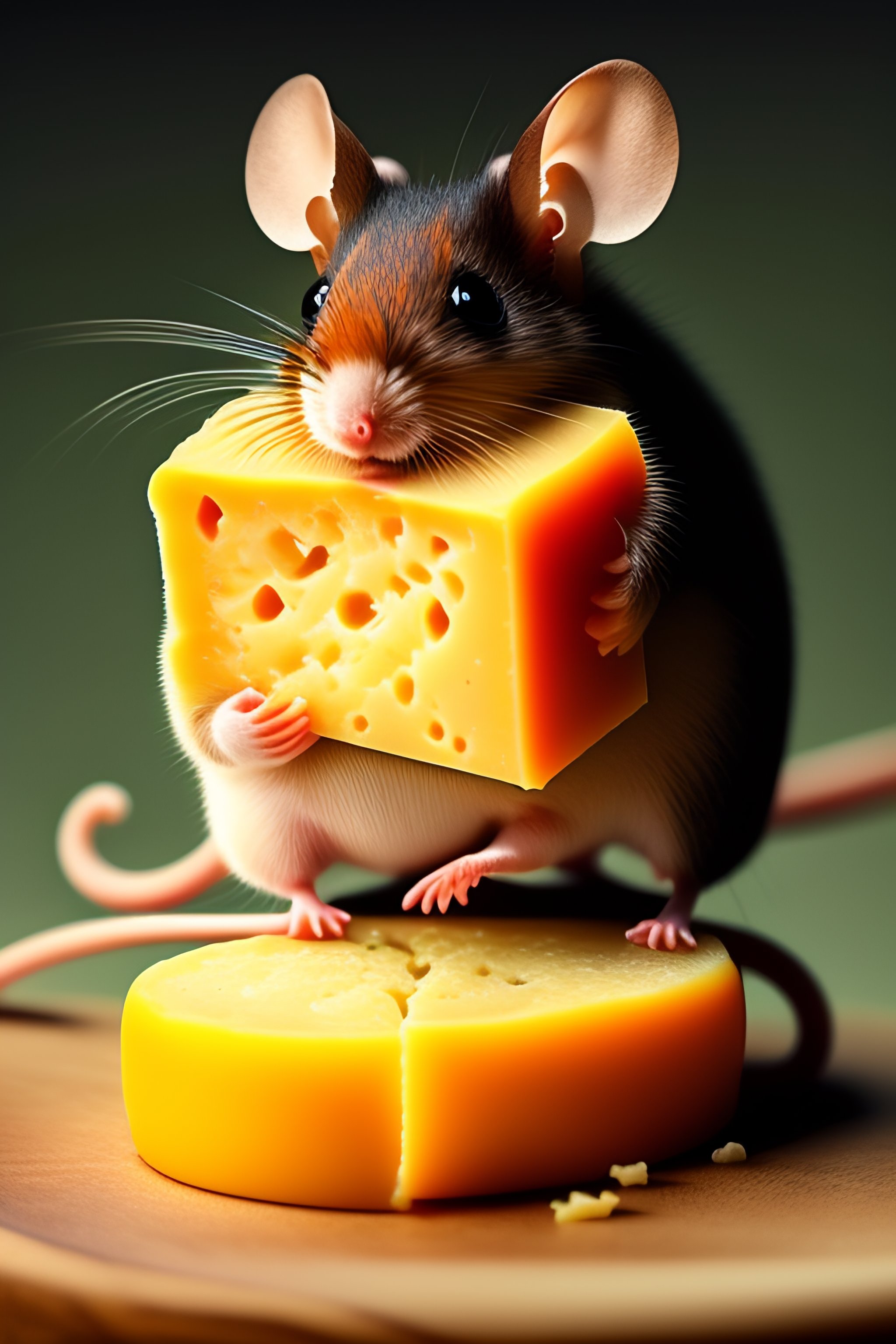 Lexica - A luxury cheese being eaten by small tiny and cute mice