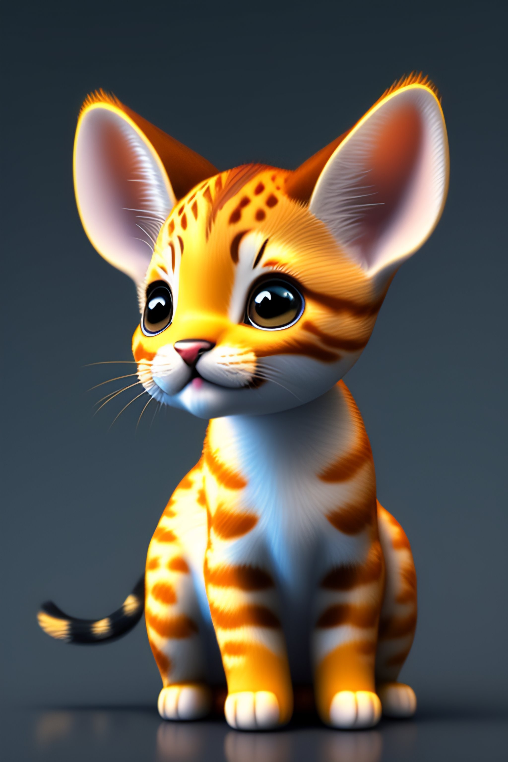 Lexica - Cute chibi kitten with long neck like girafe in the mountain, 3d