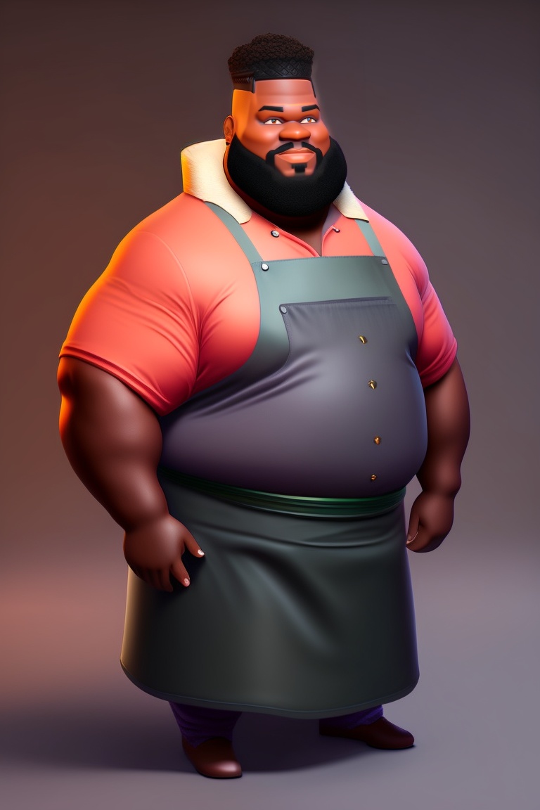 Lexica - 450 pounds, dark skinned man, cooks outfit, DnD
