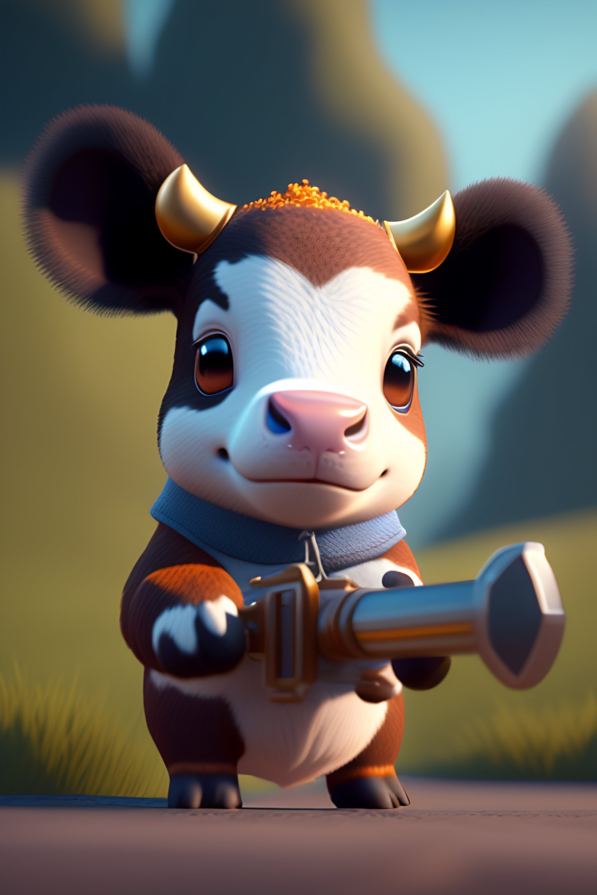 Lexica - Cute adorable little cow with wielding a rocket-launcher ...