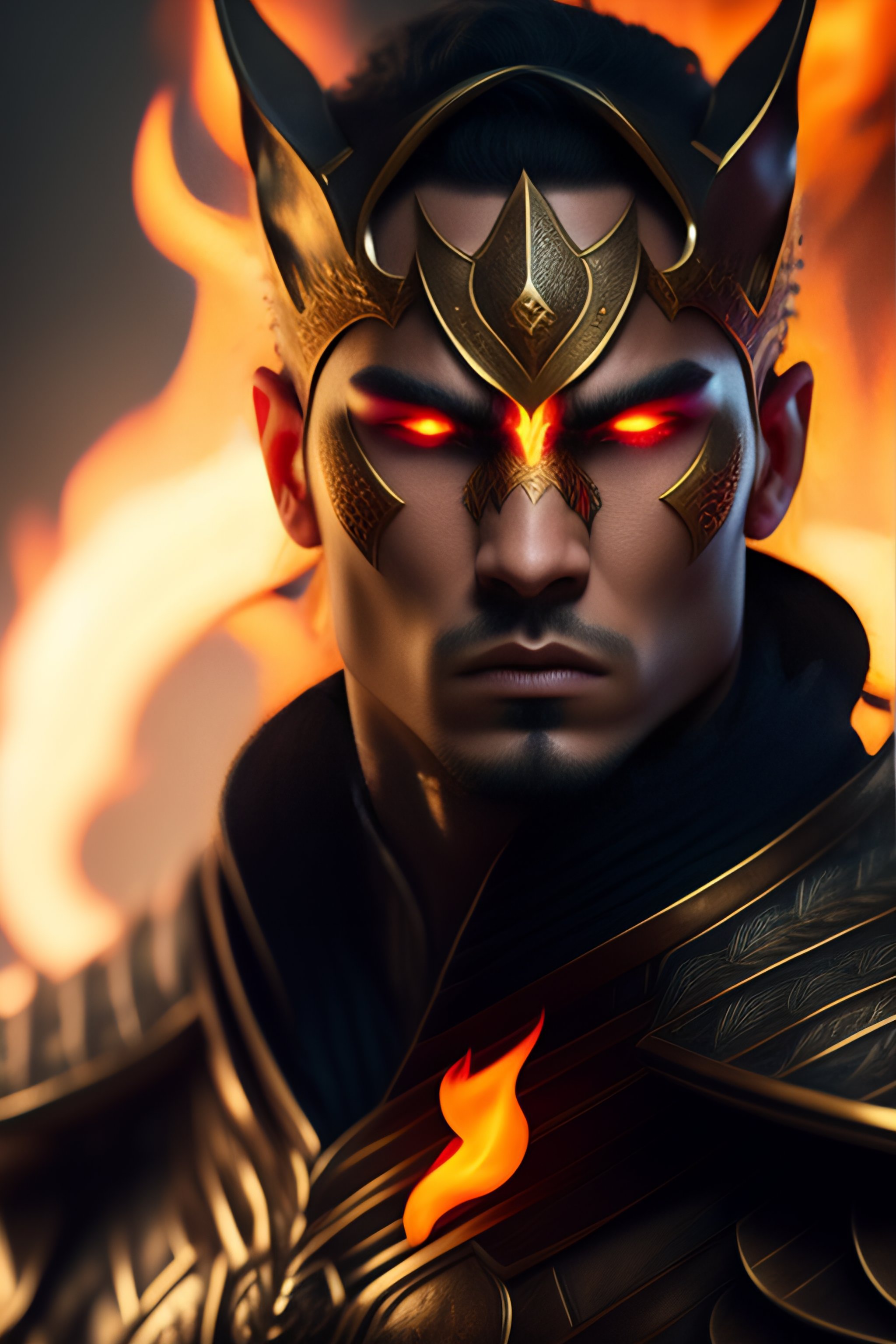 Lexica - A human with dragon features on his face, yellow eyes with ...