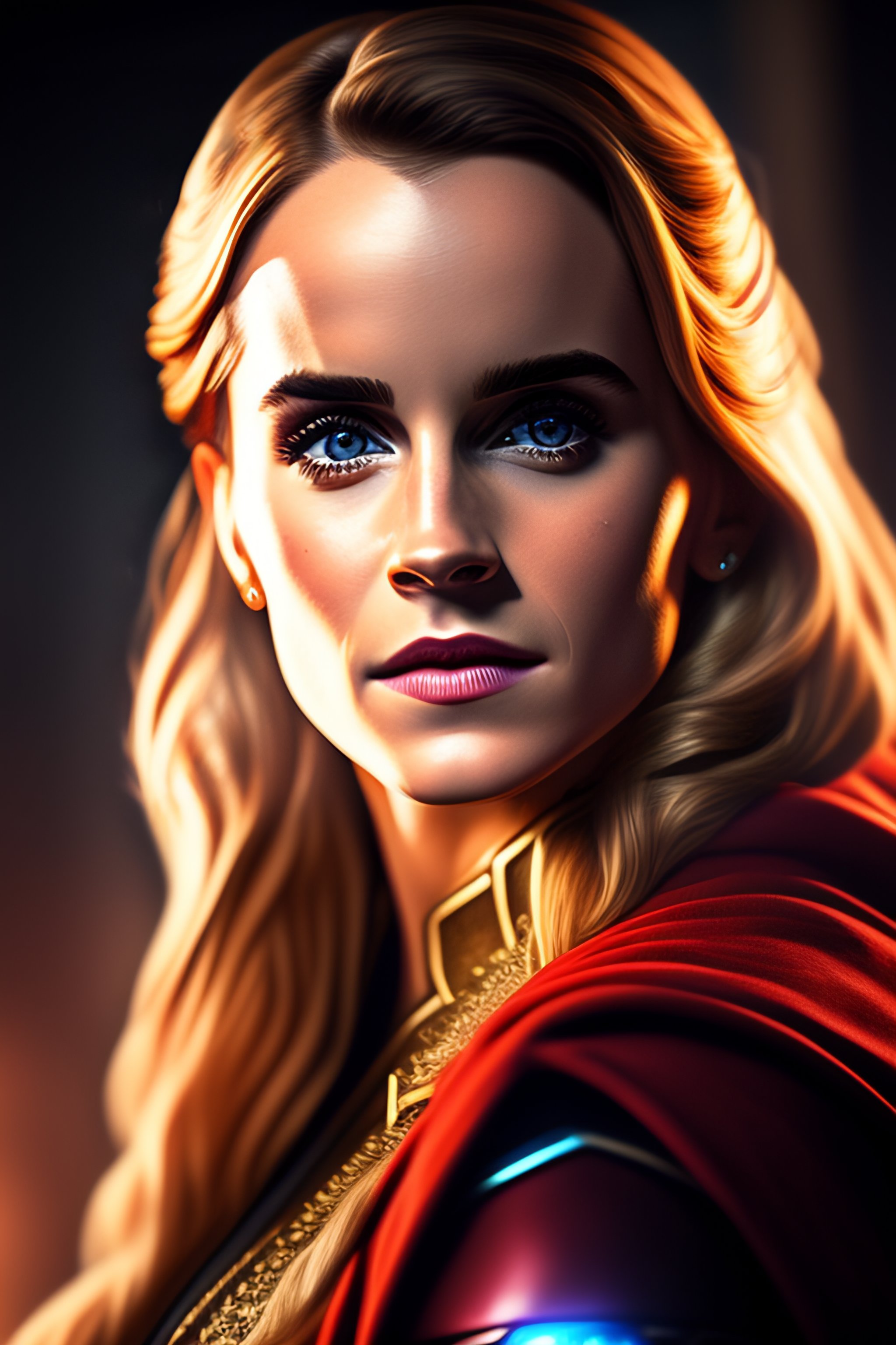 Lexica - Detailed realistic image of Emma Watson as Thor, cinematic ...