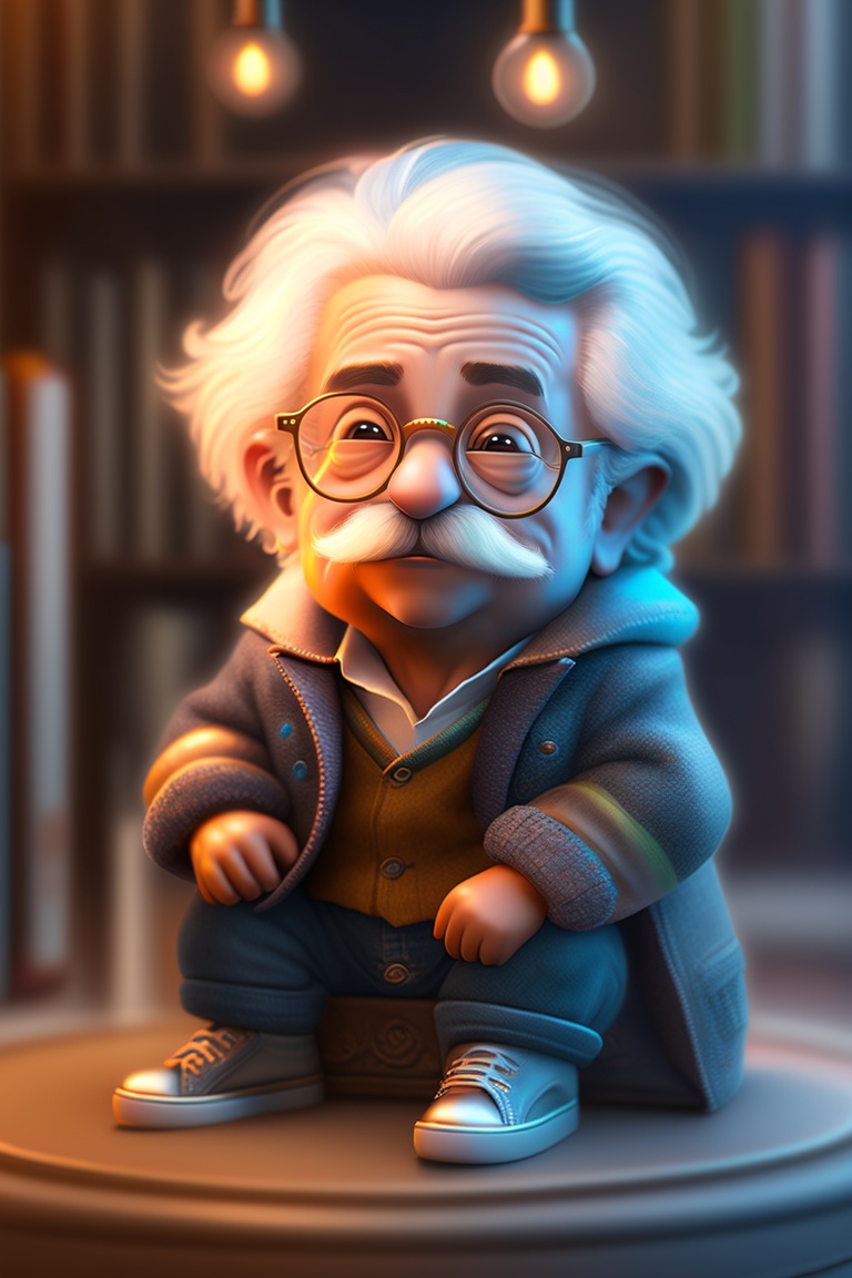 Lexica - Cute small albert einstein sitting, cozy indoor lighting ...