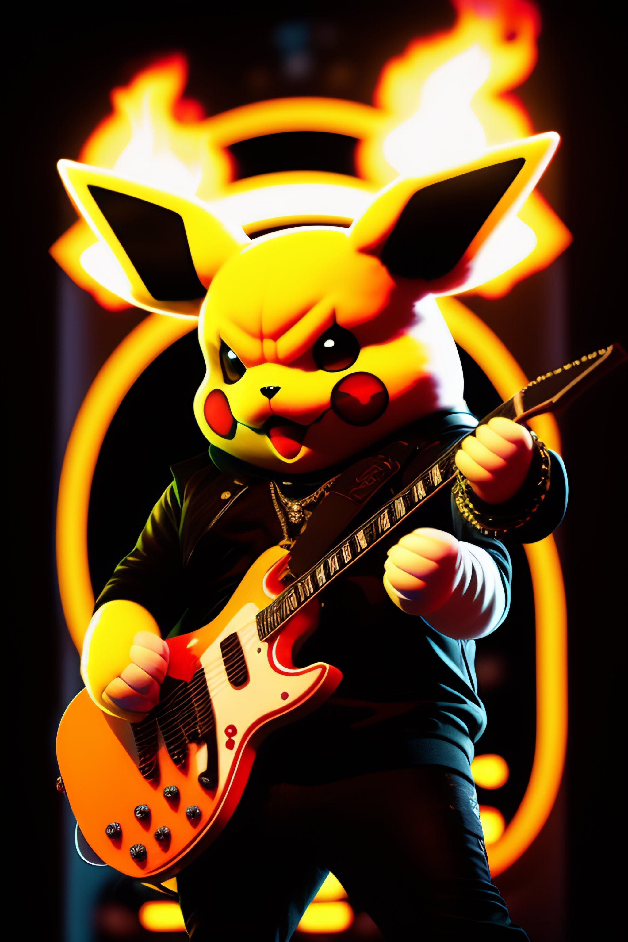 Lexica - A metalhead pikachu with a black metal logo sweater and spades ...