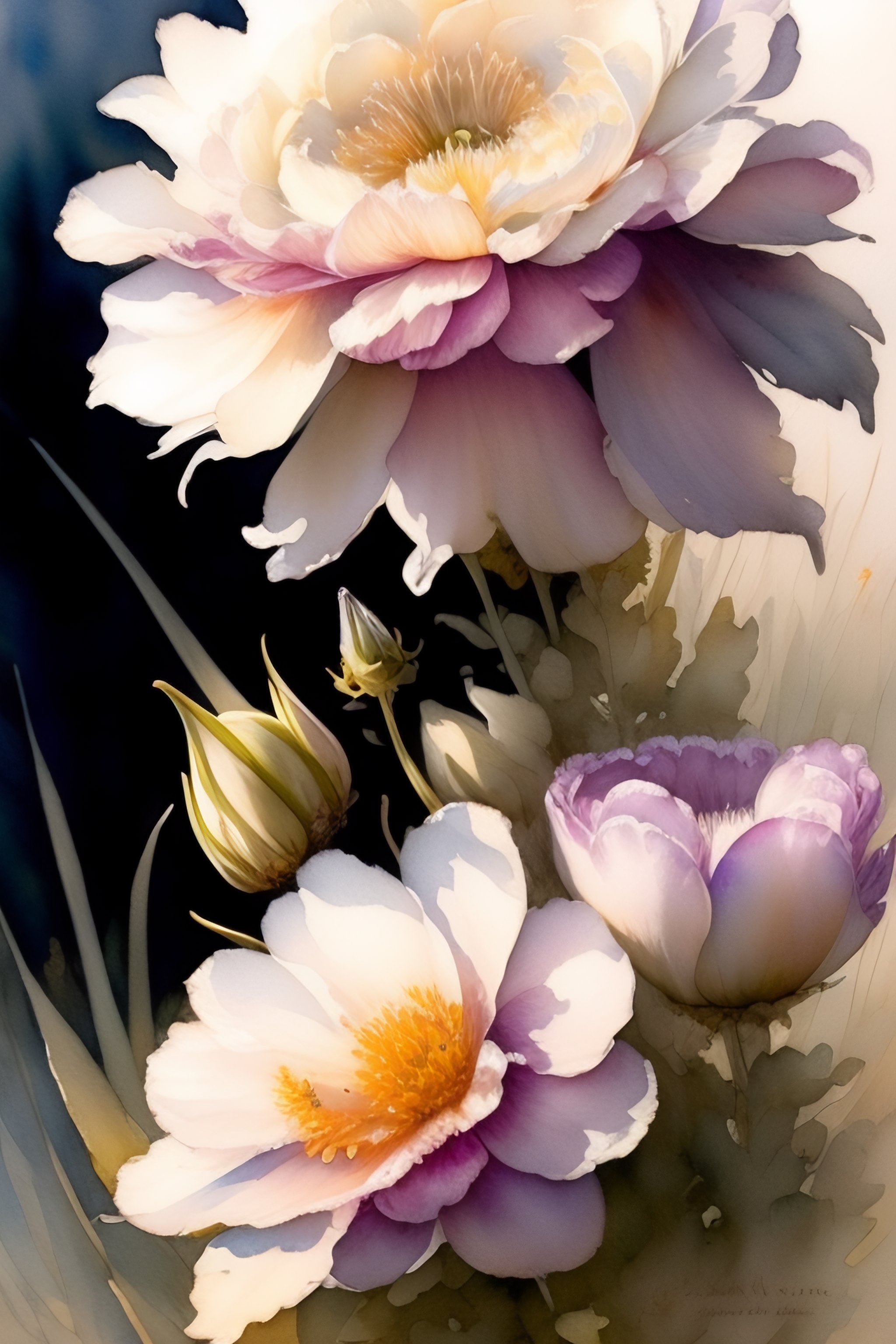 Lexica - Muted color!! watercolor of flowers,painterly, granular ...