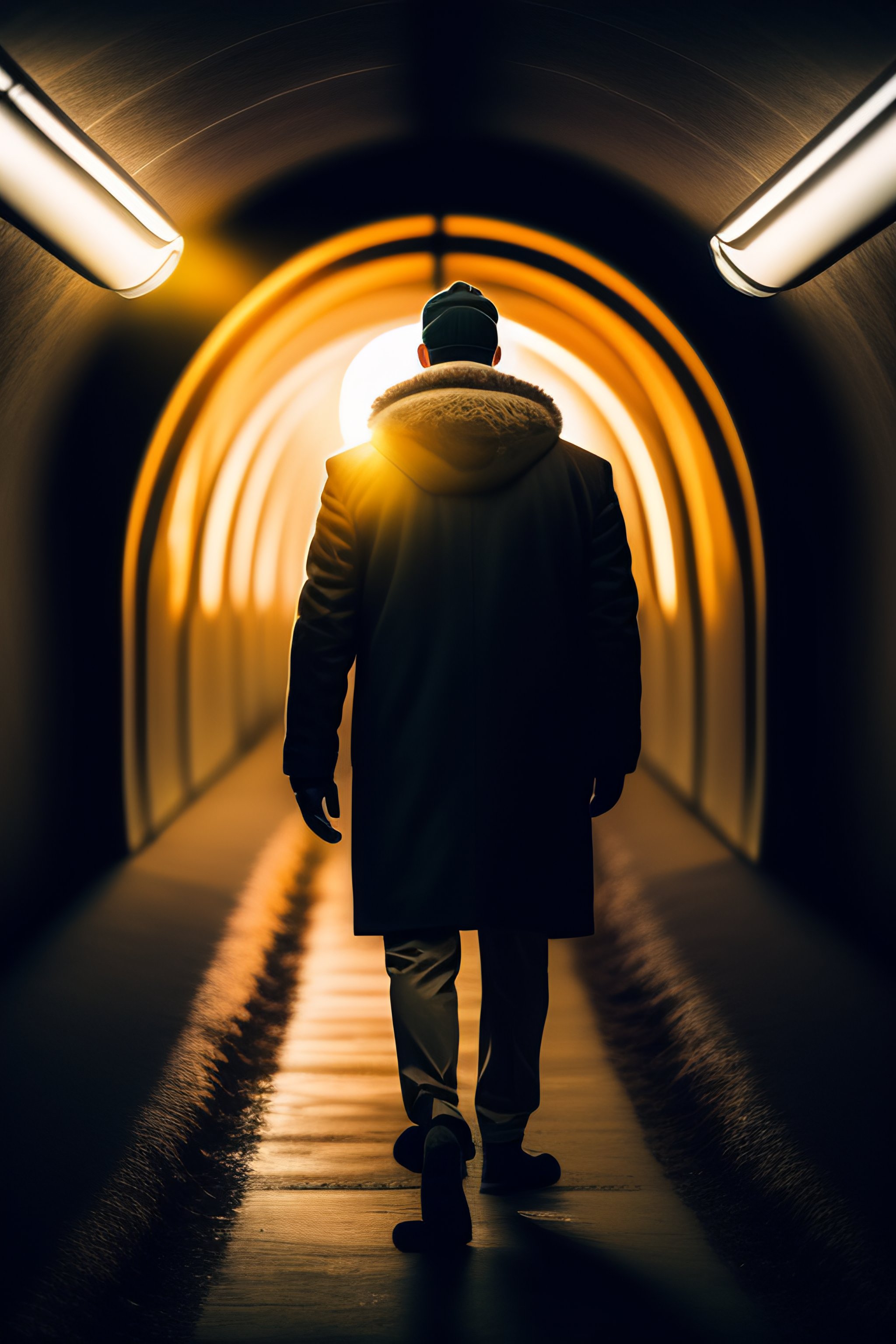 Lexica - A man walks through an endless tunnel