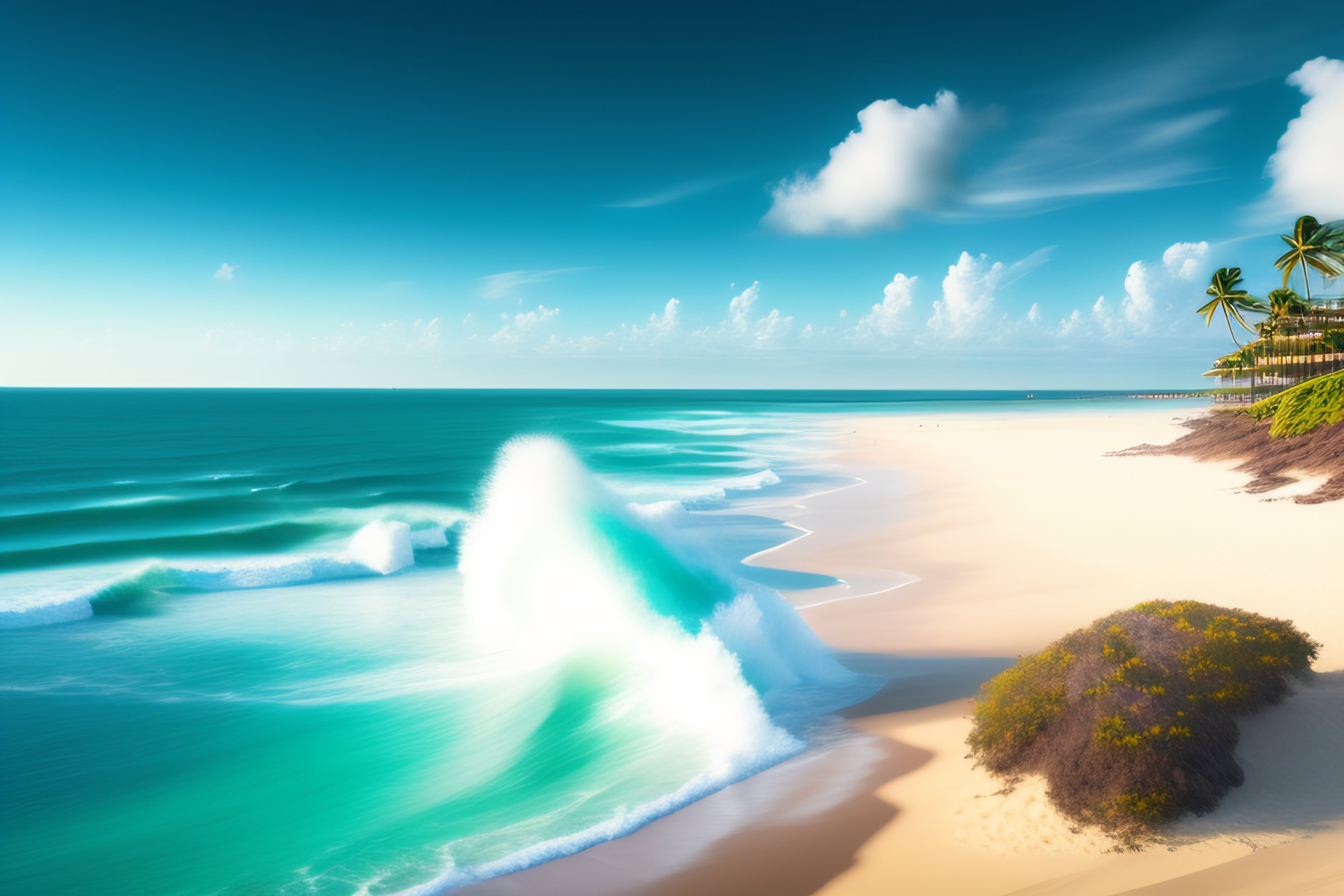 Lexica - Skyline, sky white clouds, beach and turquoise sea color, high ...