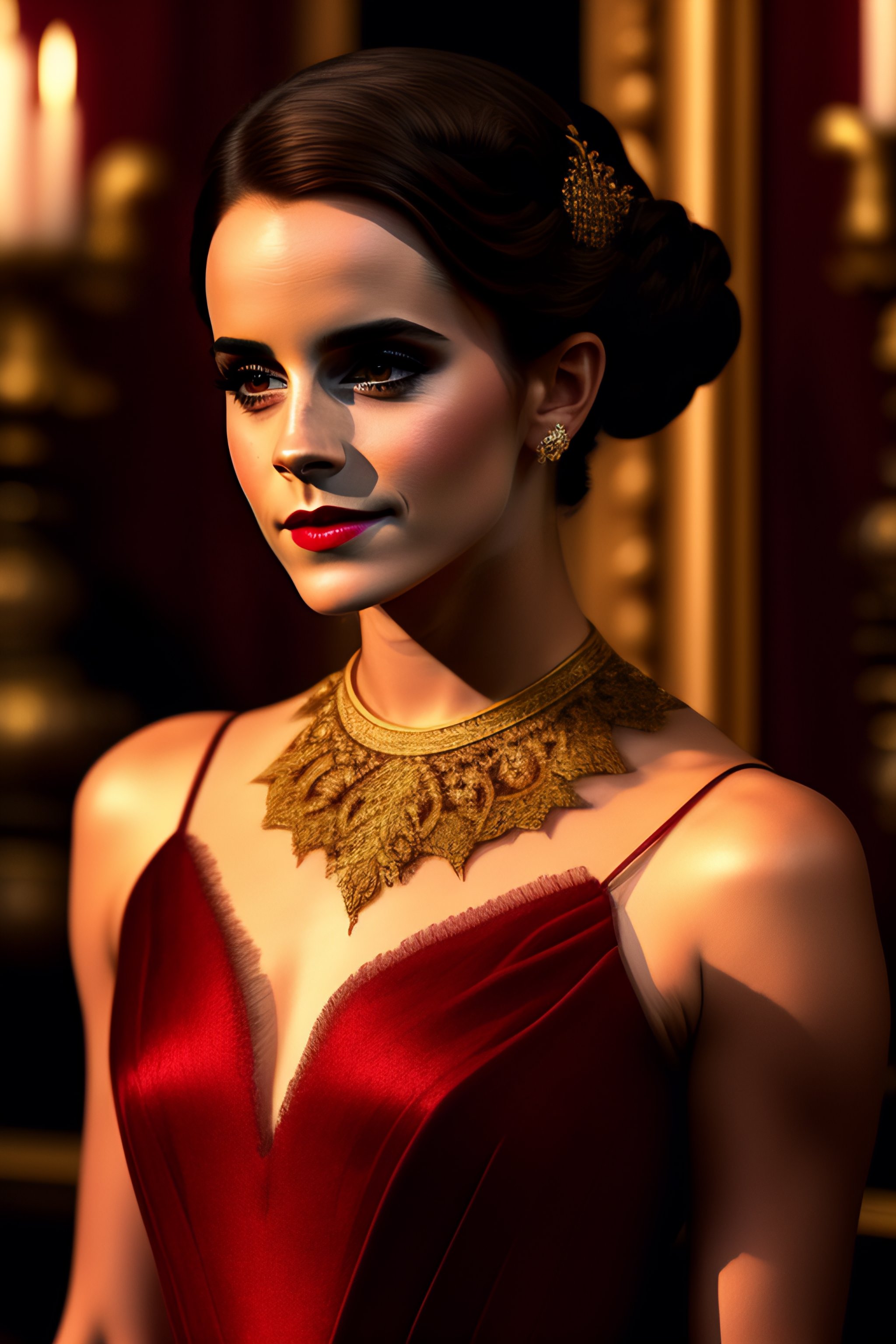 Lexica - An incredibly beautiful gothic Emma Watson in a red and gold ...