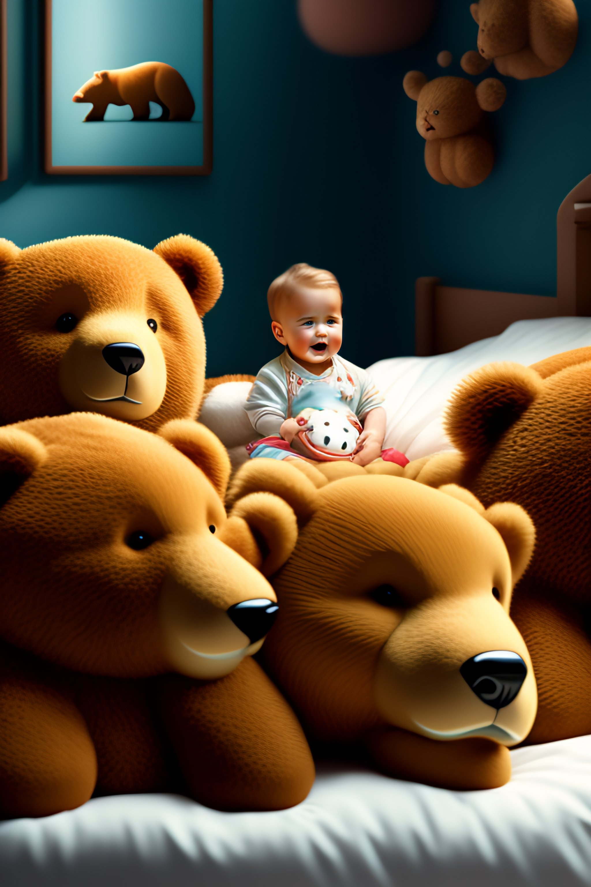 Lexica - Goldilocks waking up from a nap and seeing the three bears