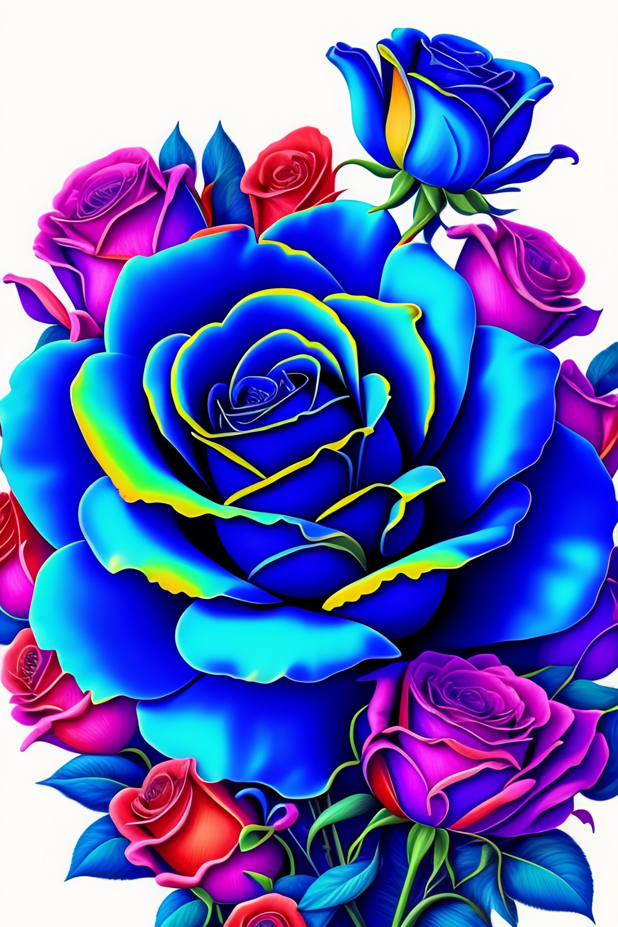Lexica - Colorful, blue roses, neon, bright, black background, very ...